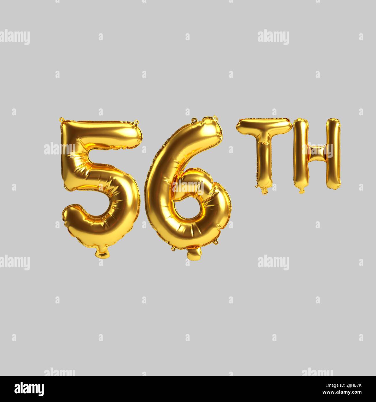 3d illustration of 56th golden balloons isolated on white background ...