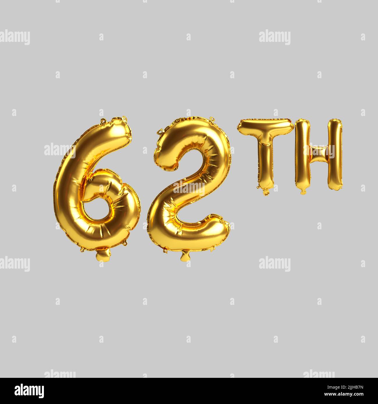 3d illustration of 62th golden balloons isolated on white background Stock Photo - Alamy