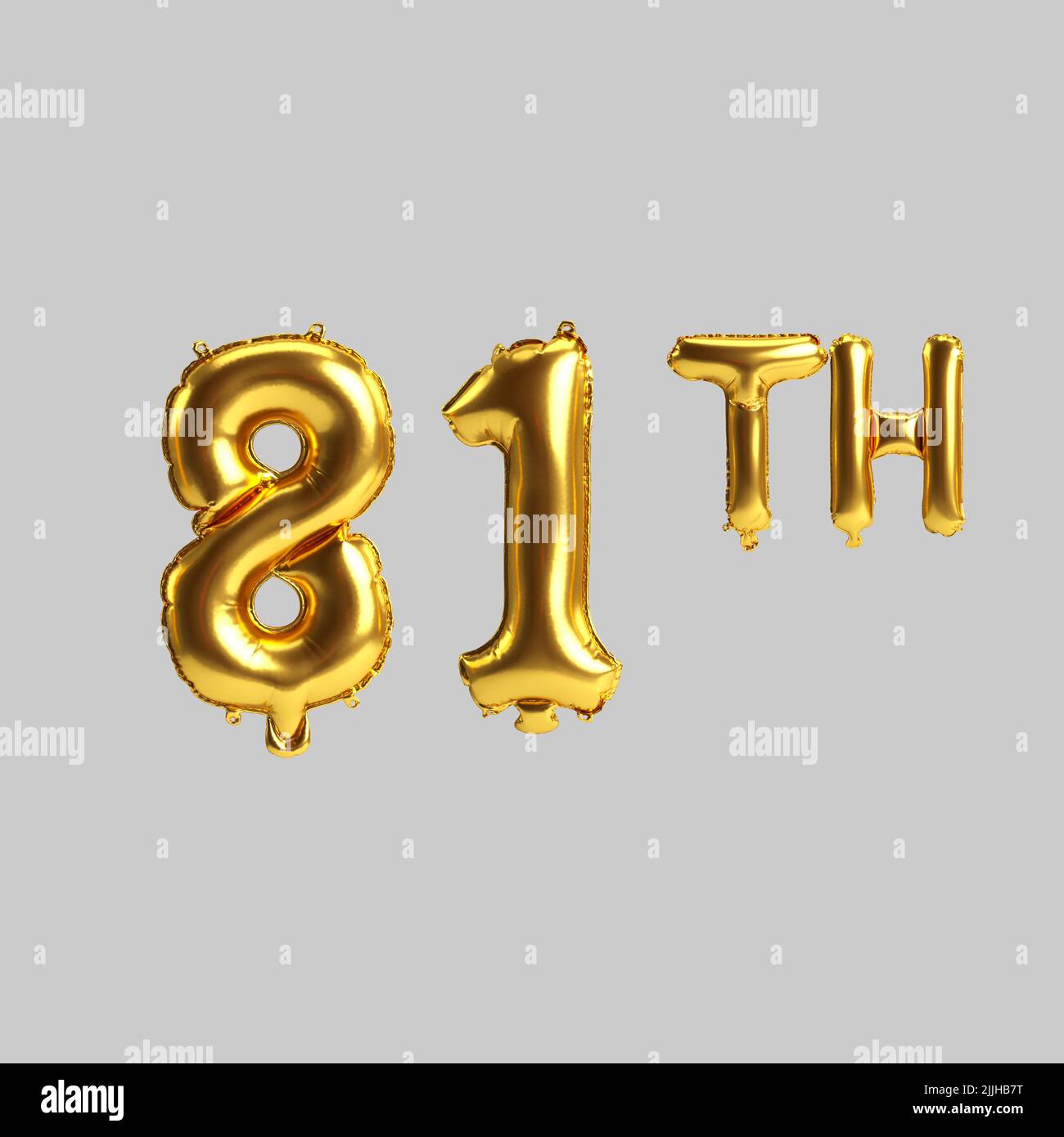 3d illustration of 81th golden balloons isolated on white background ...