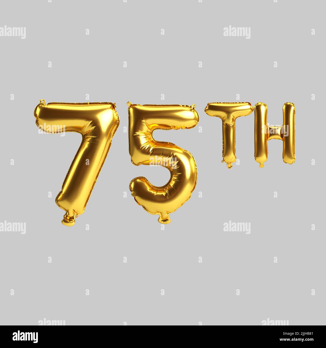 3d illustration of 75th golden balloons isolated on white background ...
