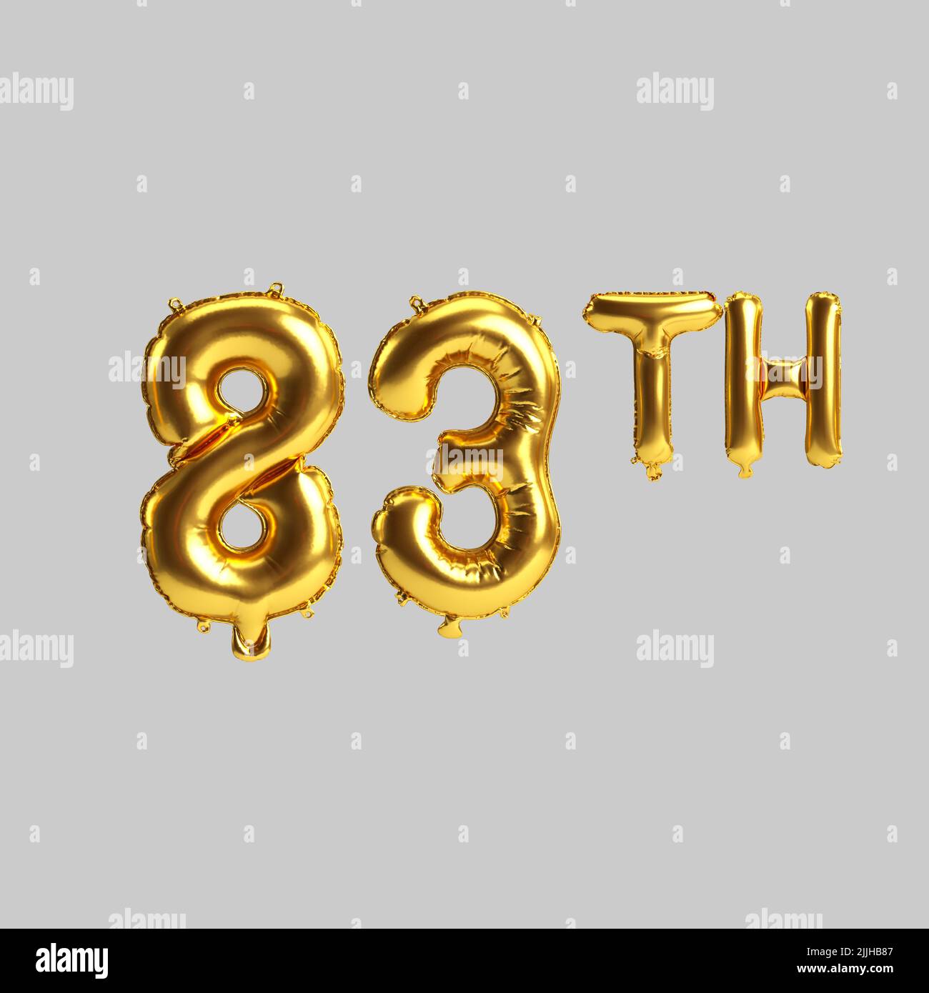3d illustration of 83th golden balloons isolated on white background ...