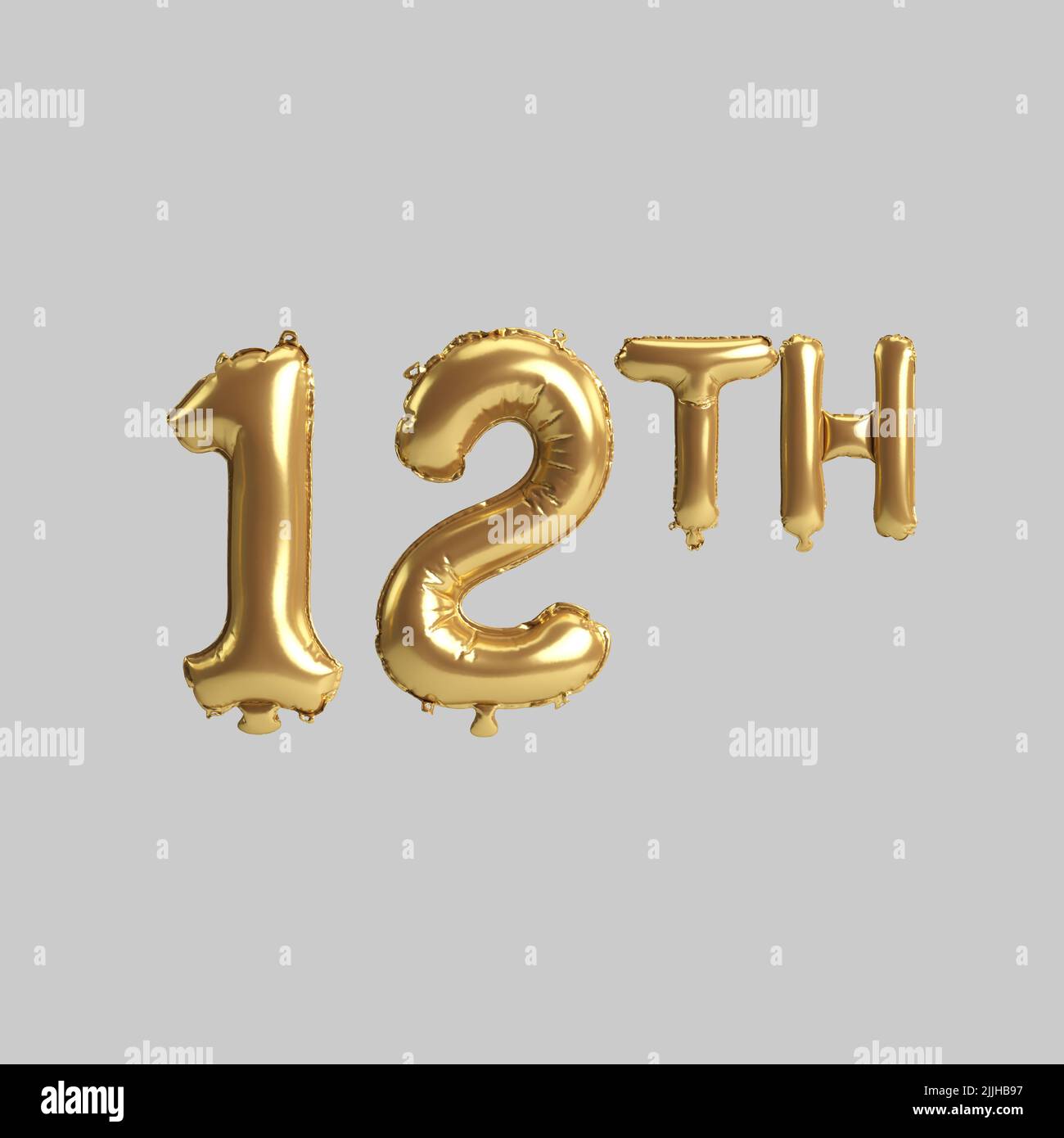 3d illustration of 12th gold balloons isolated on background Stock ...