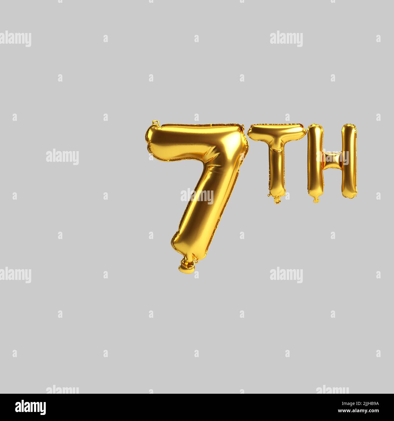 3d illustration of 7th golden balloons isolated on white background ...