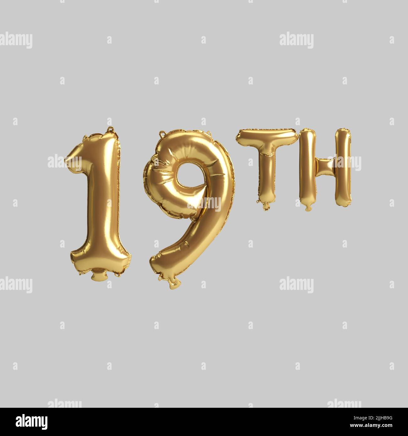 3d illustration of 19th gold balloons isolated on background Stock ...