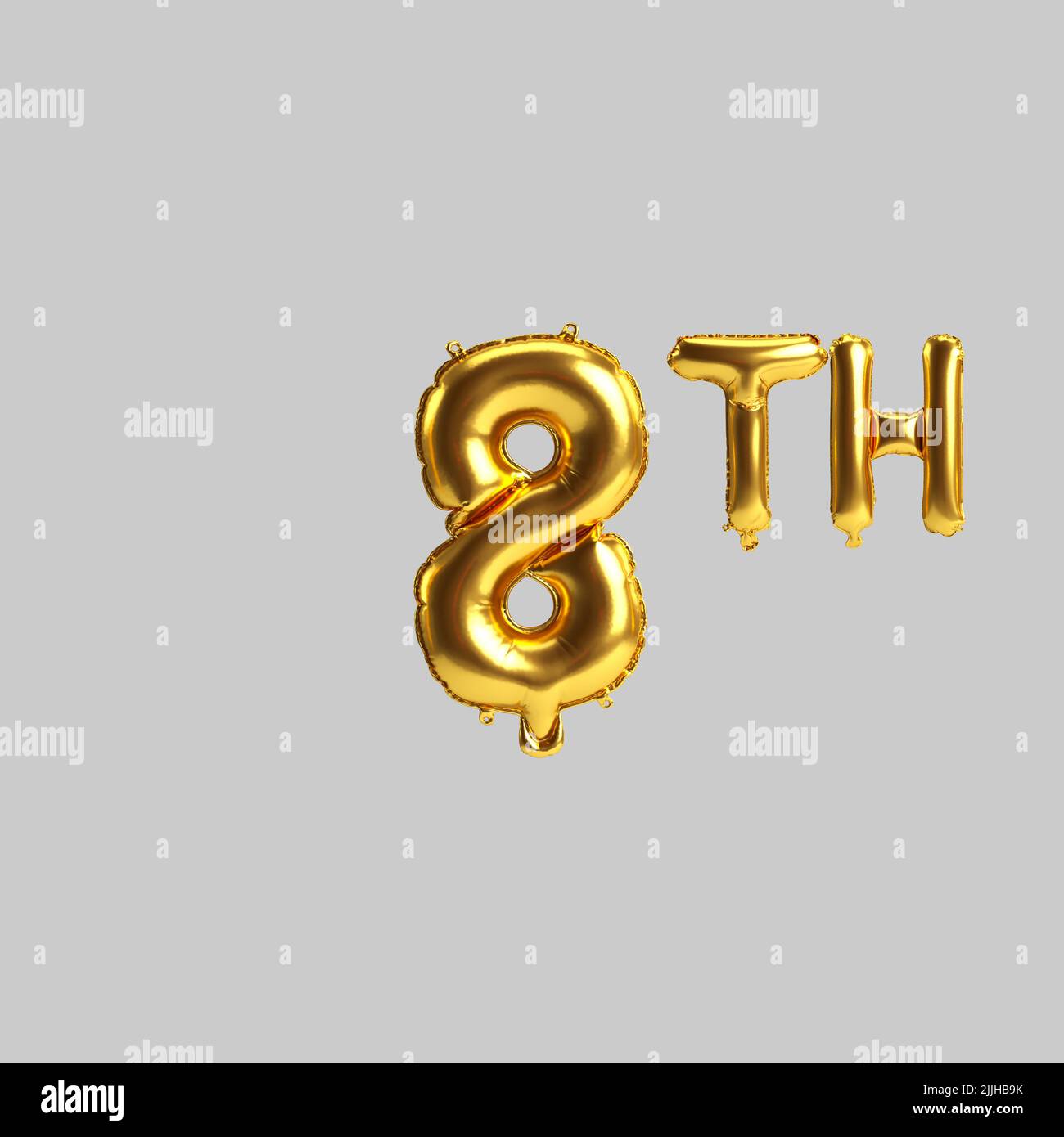 3d illustration of 8th golden balloons isolated on white background ...