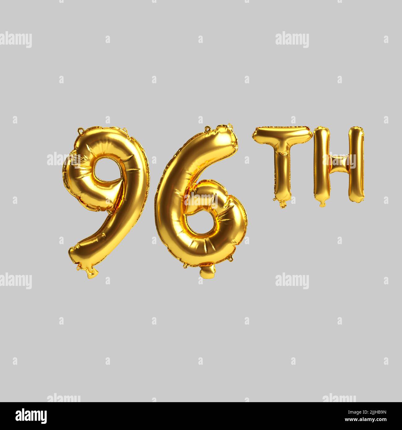 3d illustration of 96th golden balloons isolated on white background ...