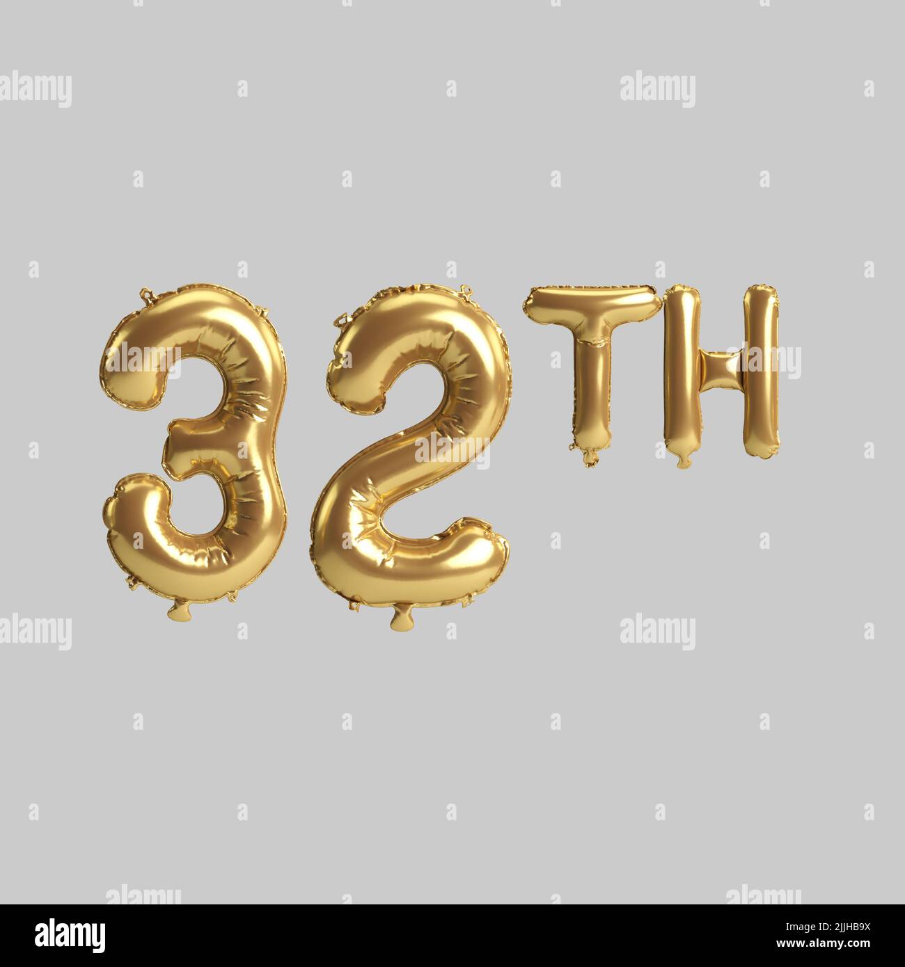 3d illustration of 32th gold balloons isolated on background Stock ...