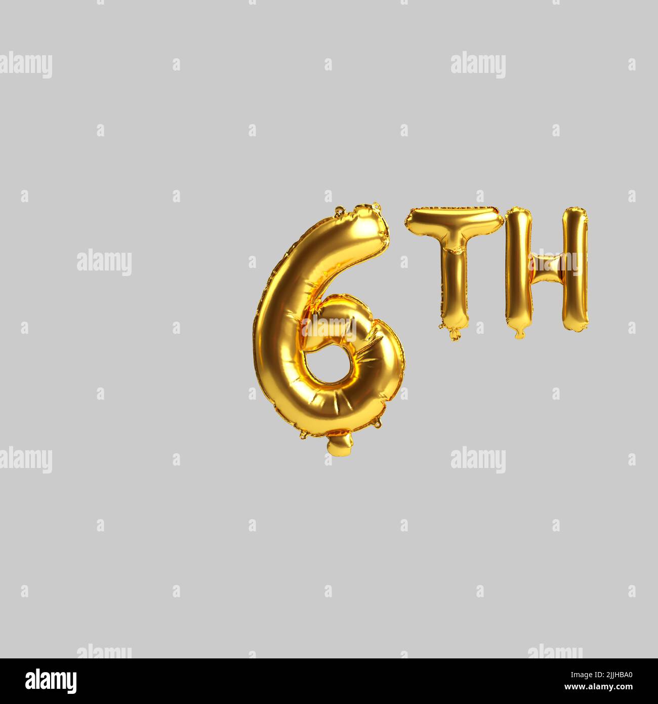 3d illustration of 6th golden balloons isolated on white background ...