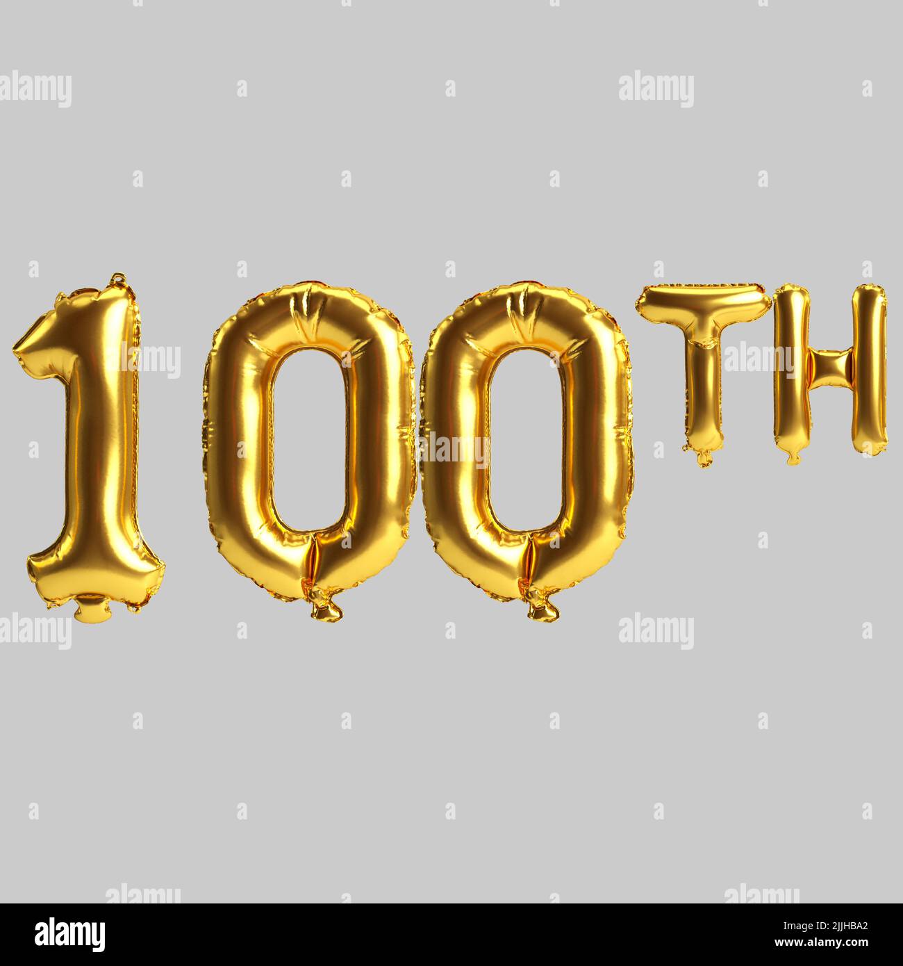 3d illustration of 100th golden balloons isolated on white background ...