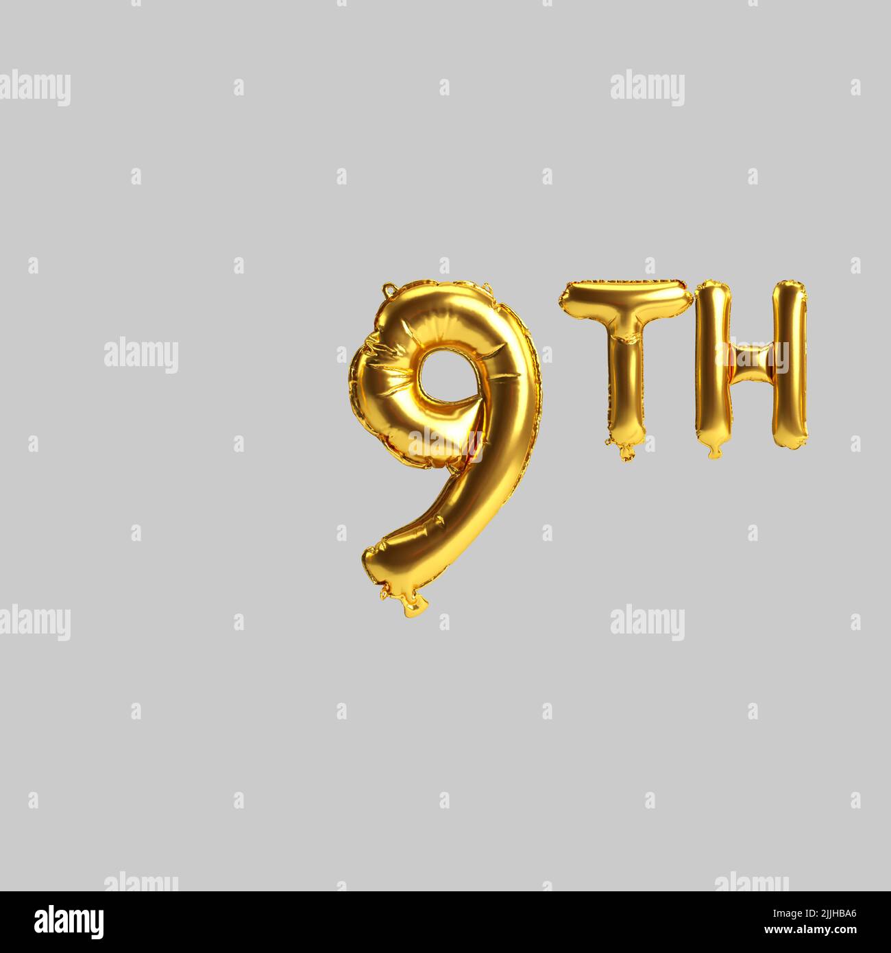 3d illustration of 9th golden balloons isolated on white background ...
