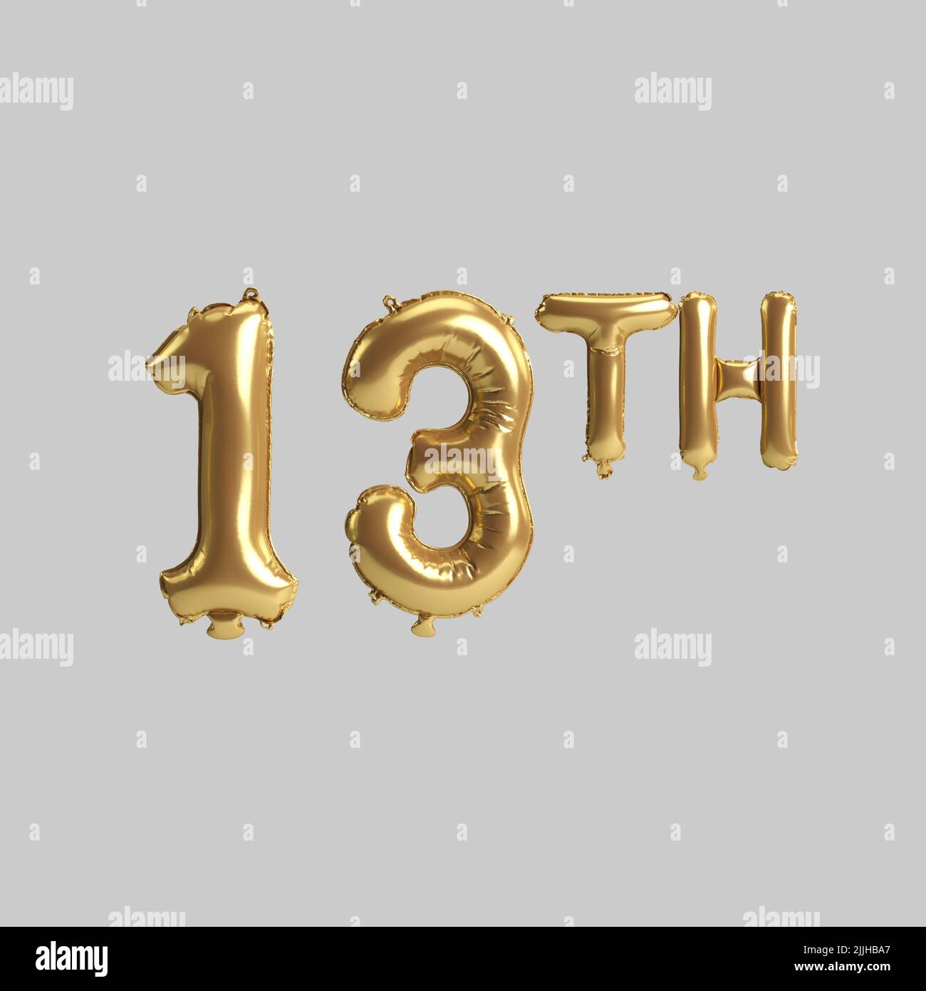 3d illustration of 13th gold balloons isolated on background Stock ...