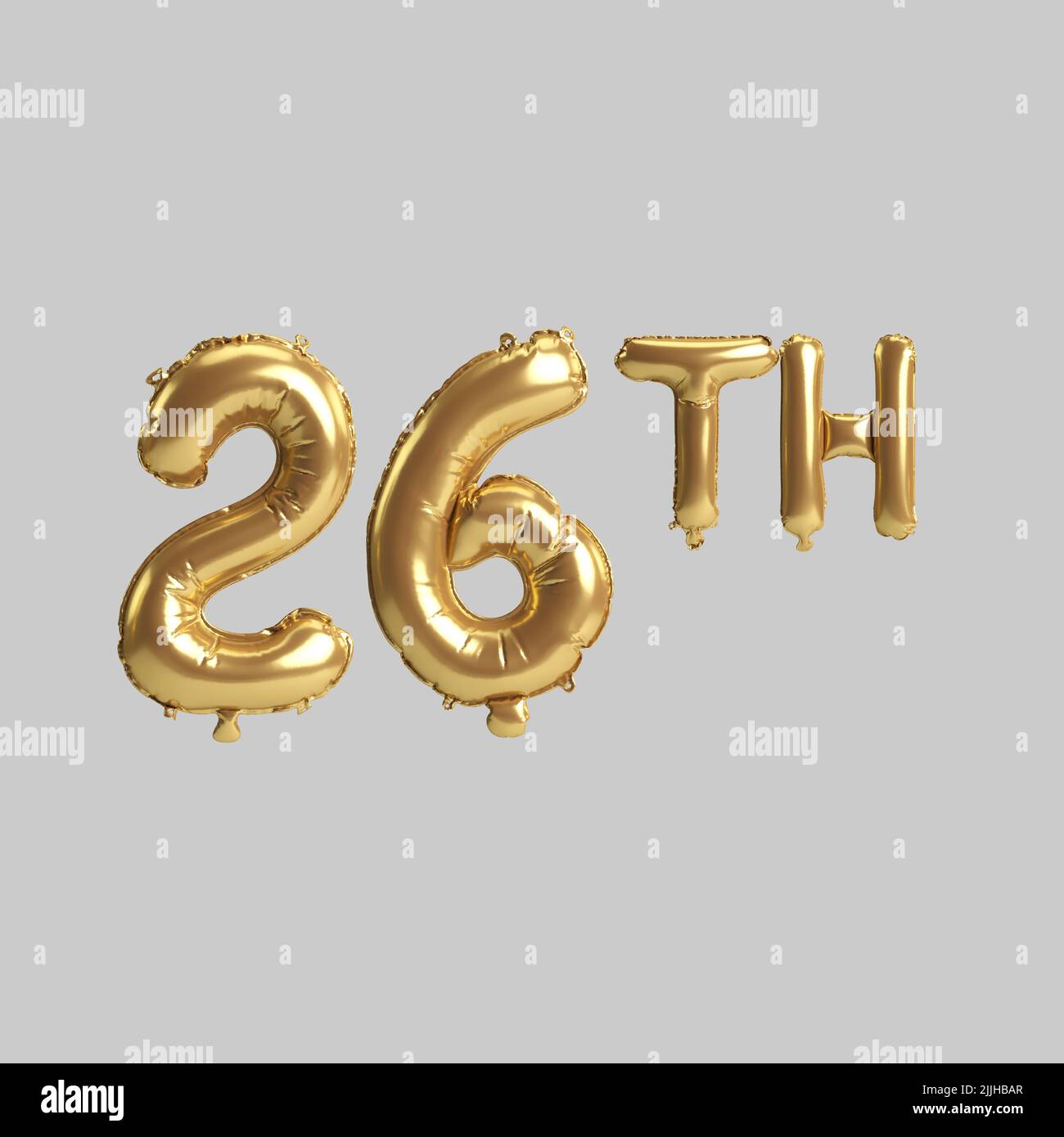 3d illustration of 26th gold balloons isolated on background Stock ...