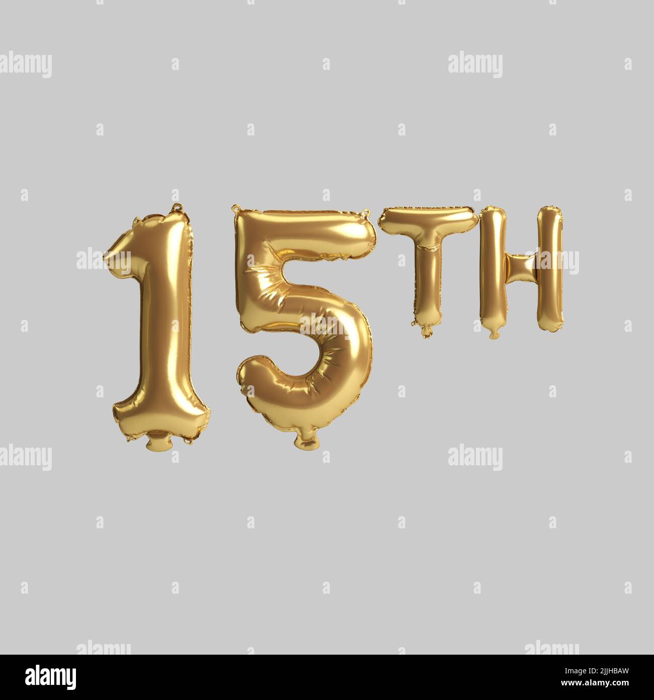 3d illustration of 15th gold balloons isolated on background Stock ...