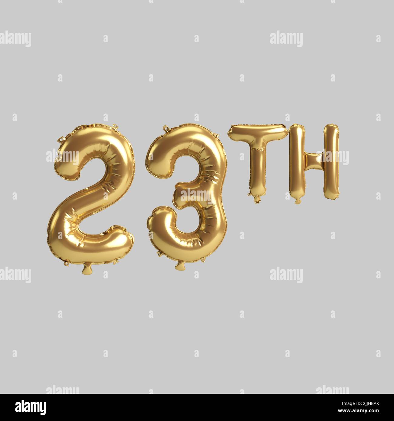 3d illustration of 23th gold balloons isolated on background Stock ...