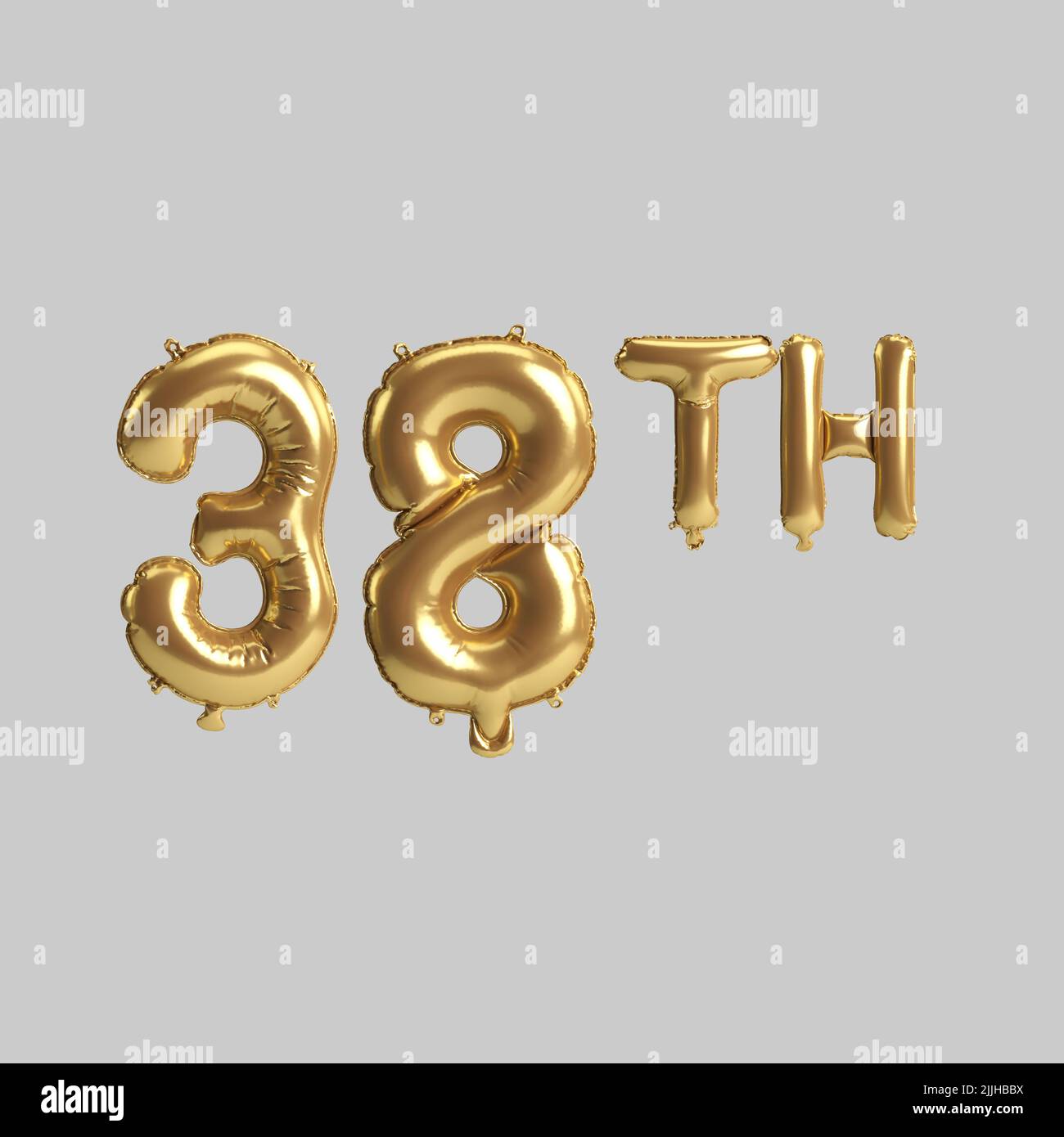 3d illustration of 38th gold balloons isolated on background Stock ...