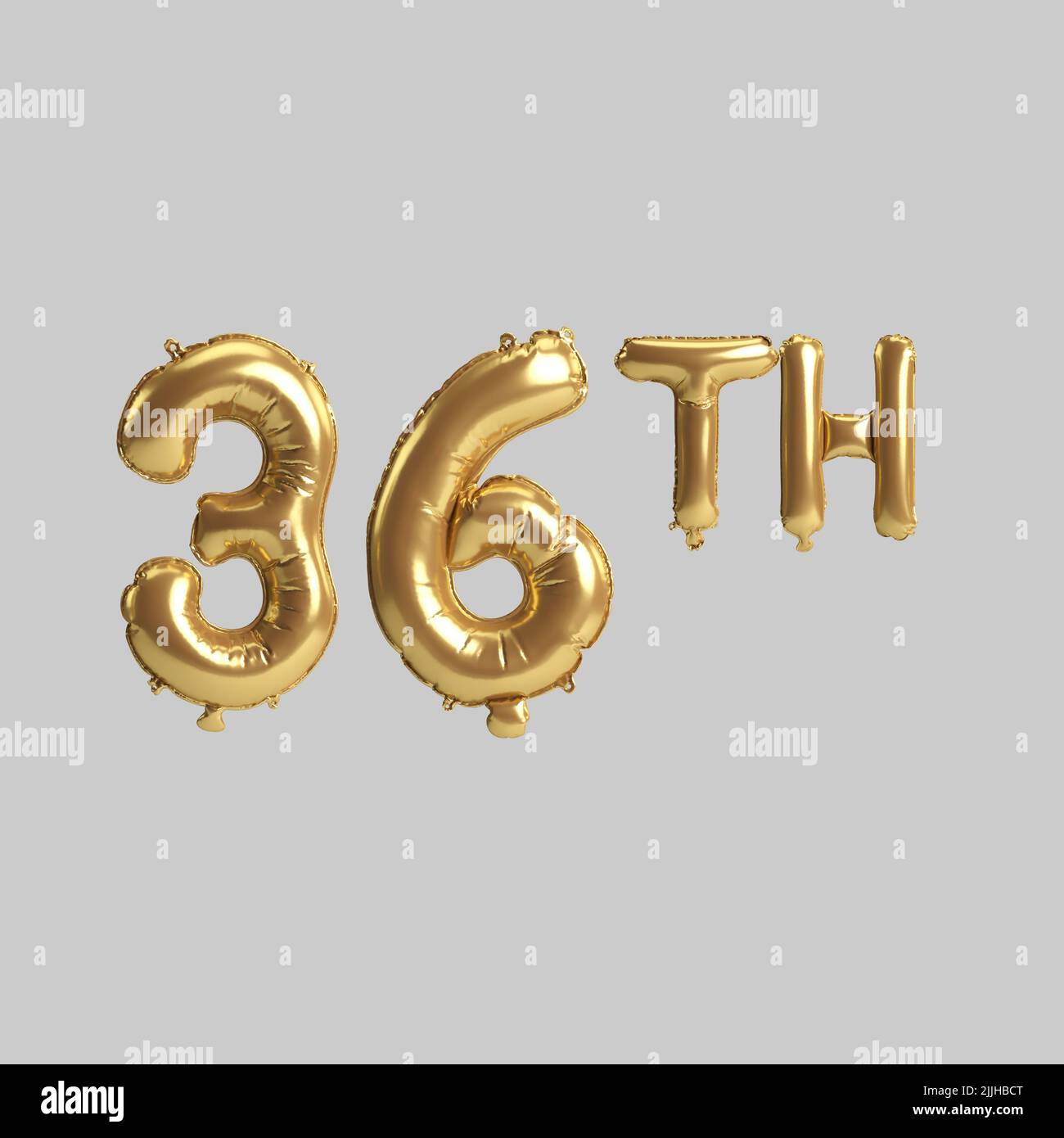3d illustration of 36th gold balloons isolated on background Stock ...