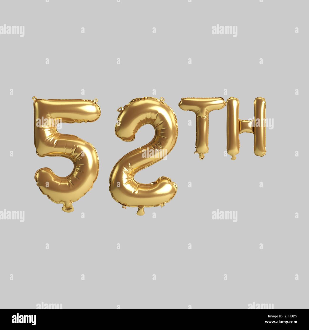 3d illustration of 52th gold balloons isolated on background Stock ...