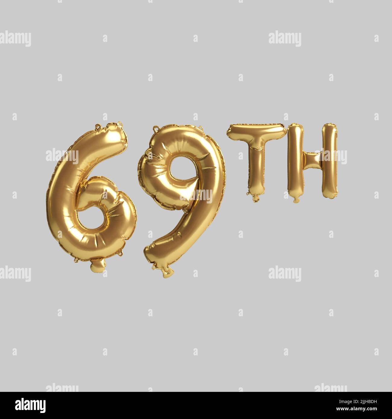 3d illustration of 69th gold balloons isolated on background Stock ...