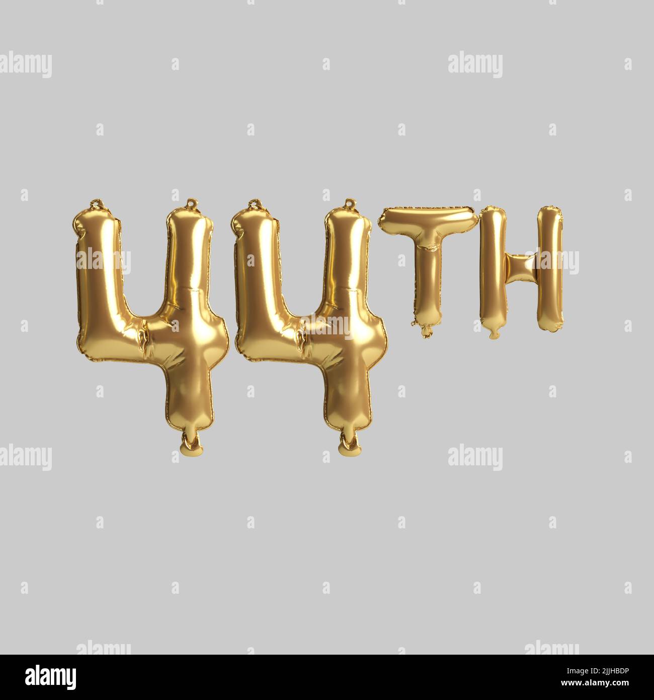 3d illustration of 44th gold balloons isolated on background Stock ...