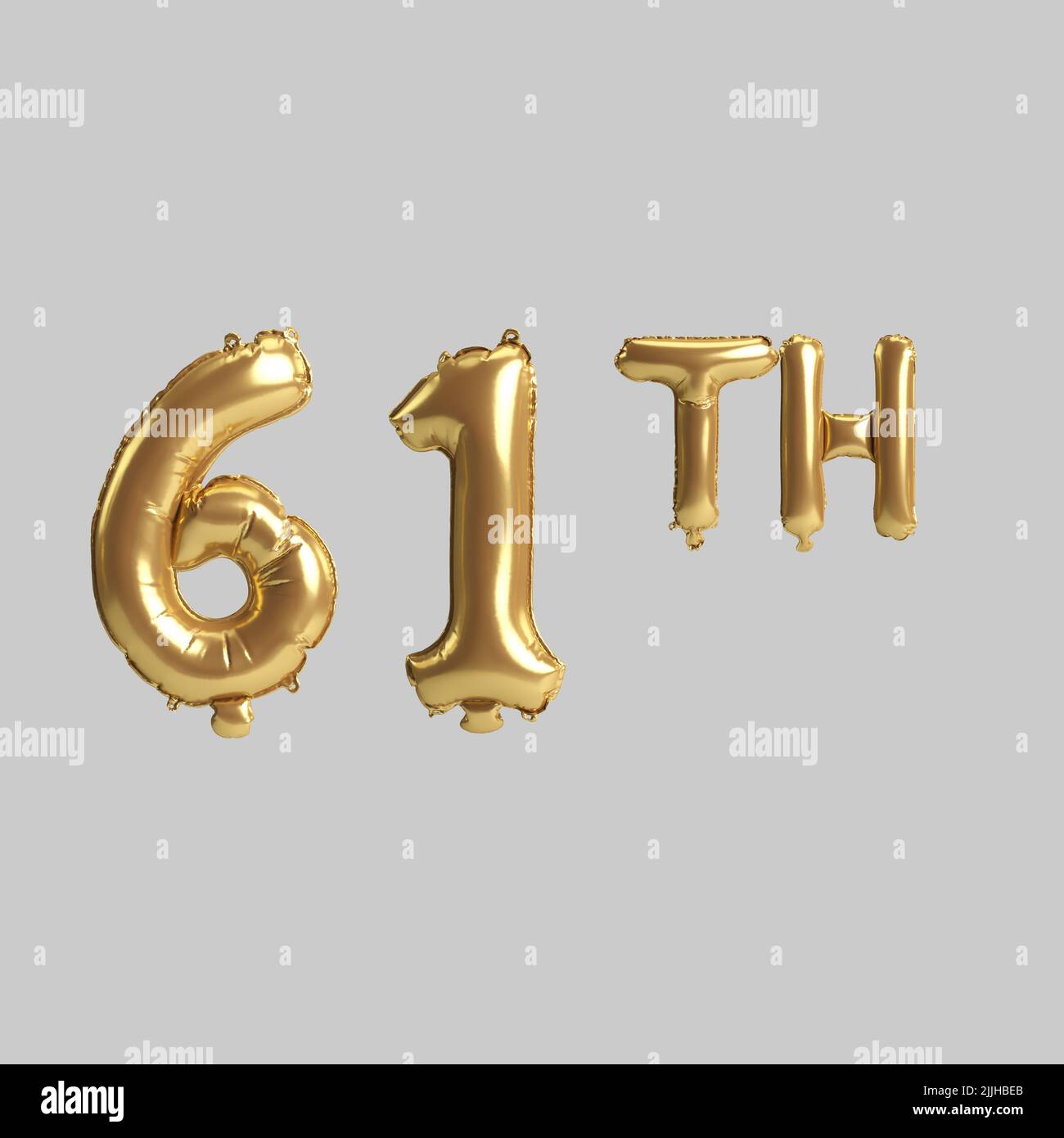 3d illustration of 61th gold balloons isolated on background Stock ...