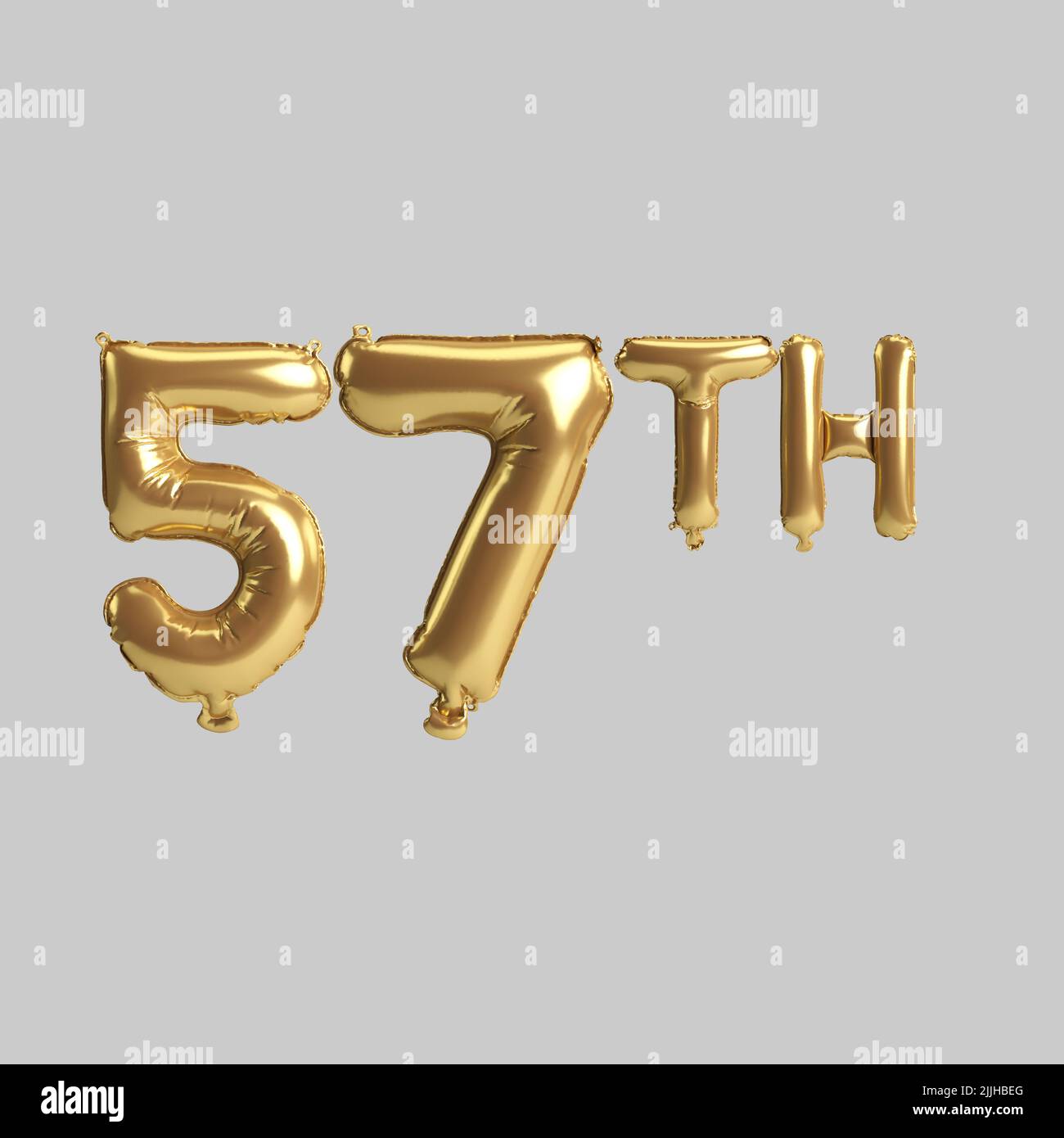 3d illustration of 57th gold balloons isolated on background Stock ...