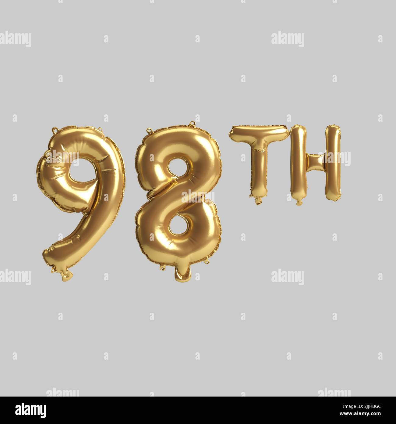 3d illustration of 98th gold balloons isolated on background Stock ...