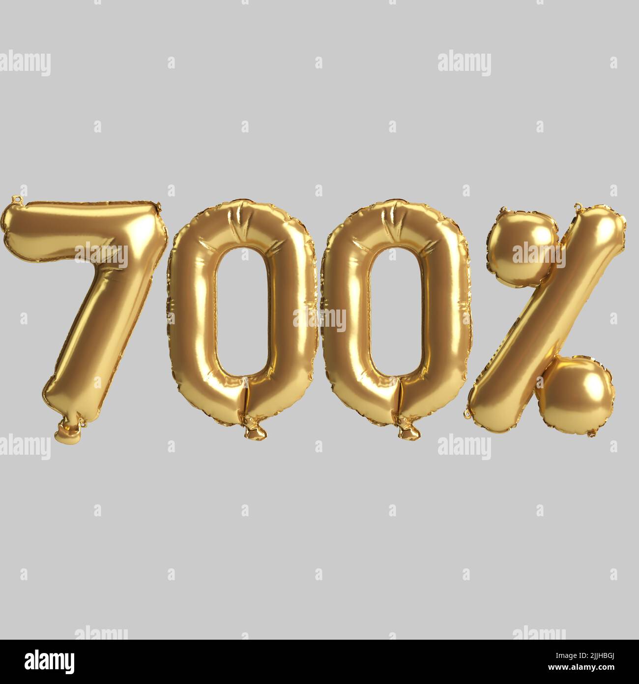 3d illustration of 700 percent gold balloons isolated on white ...