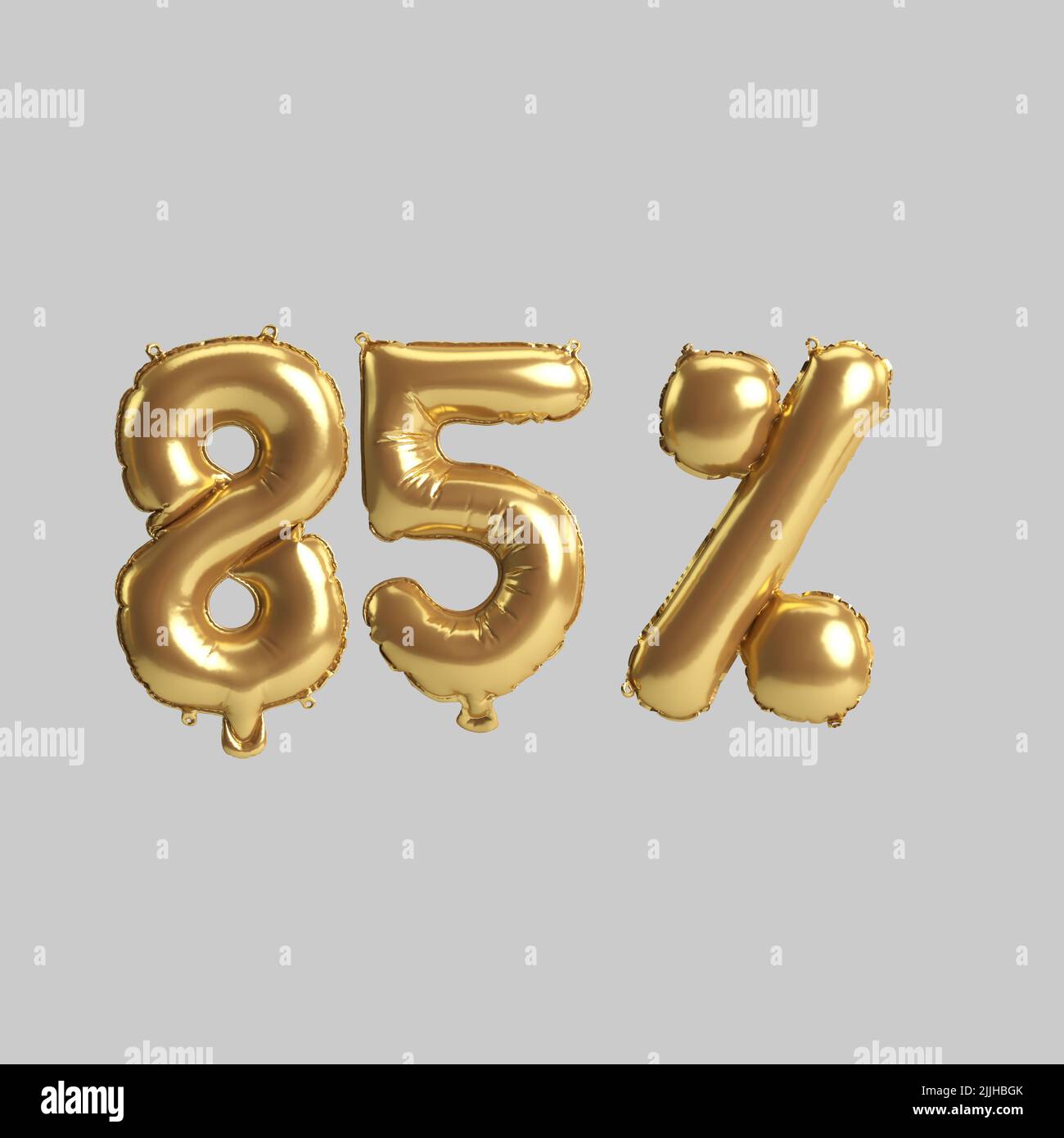 3d illustration of 85 percent gold balloons isolated on white ...