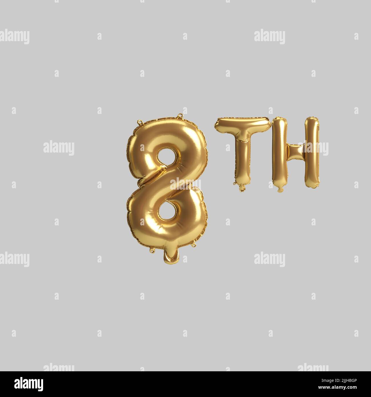 3d illustration of 8th gold balloons isolated on background Stock Photo ...