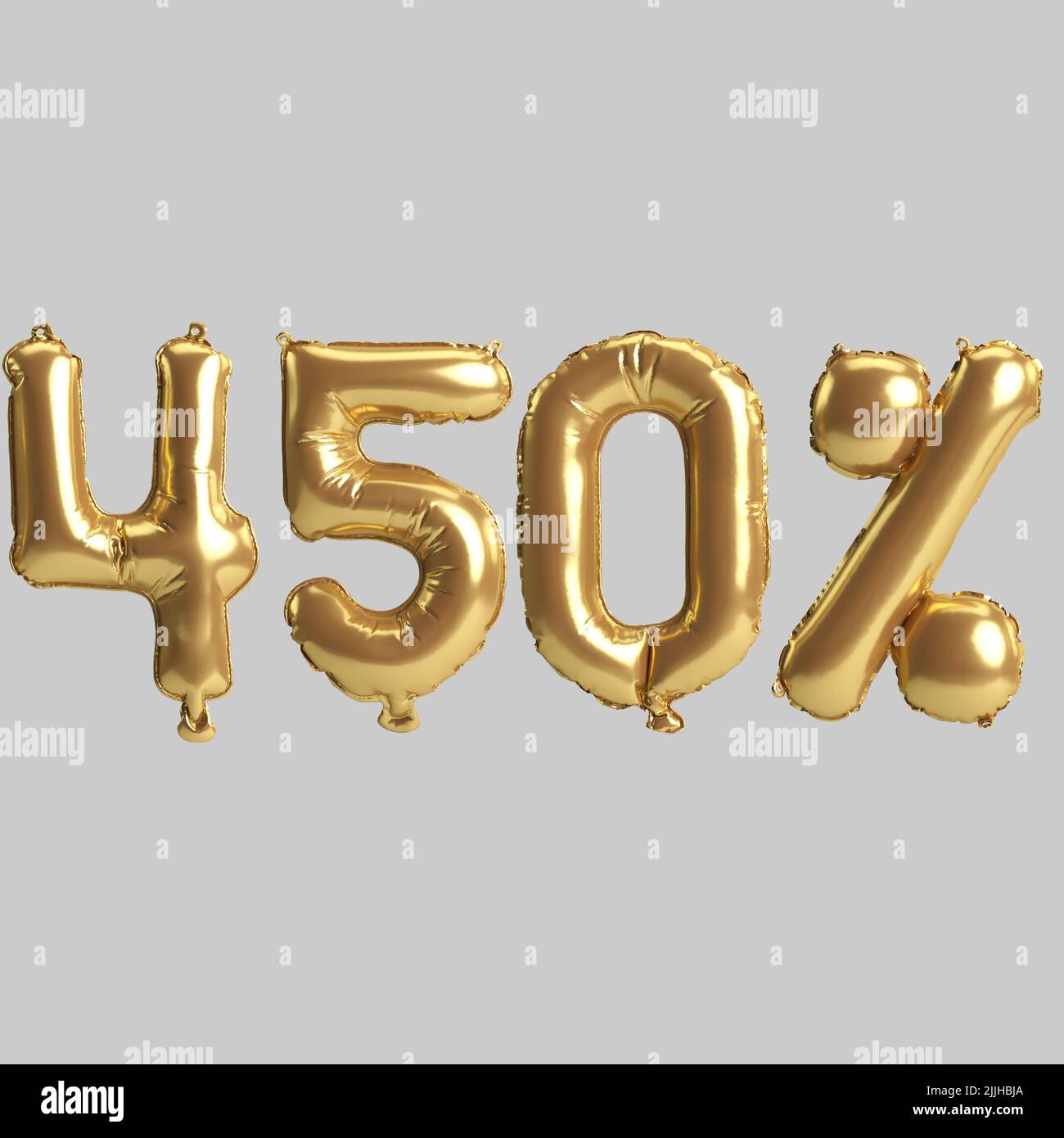 3d illustration of 450 percent gold balloons isolated on white ...
