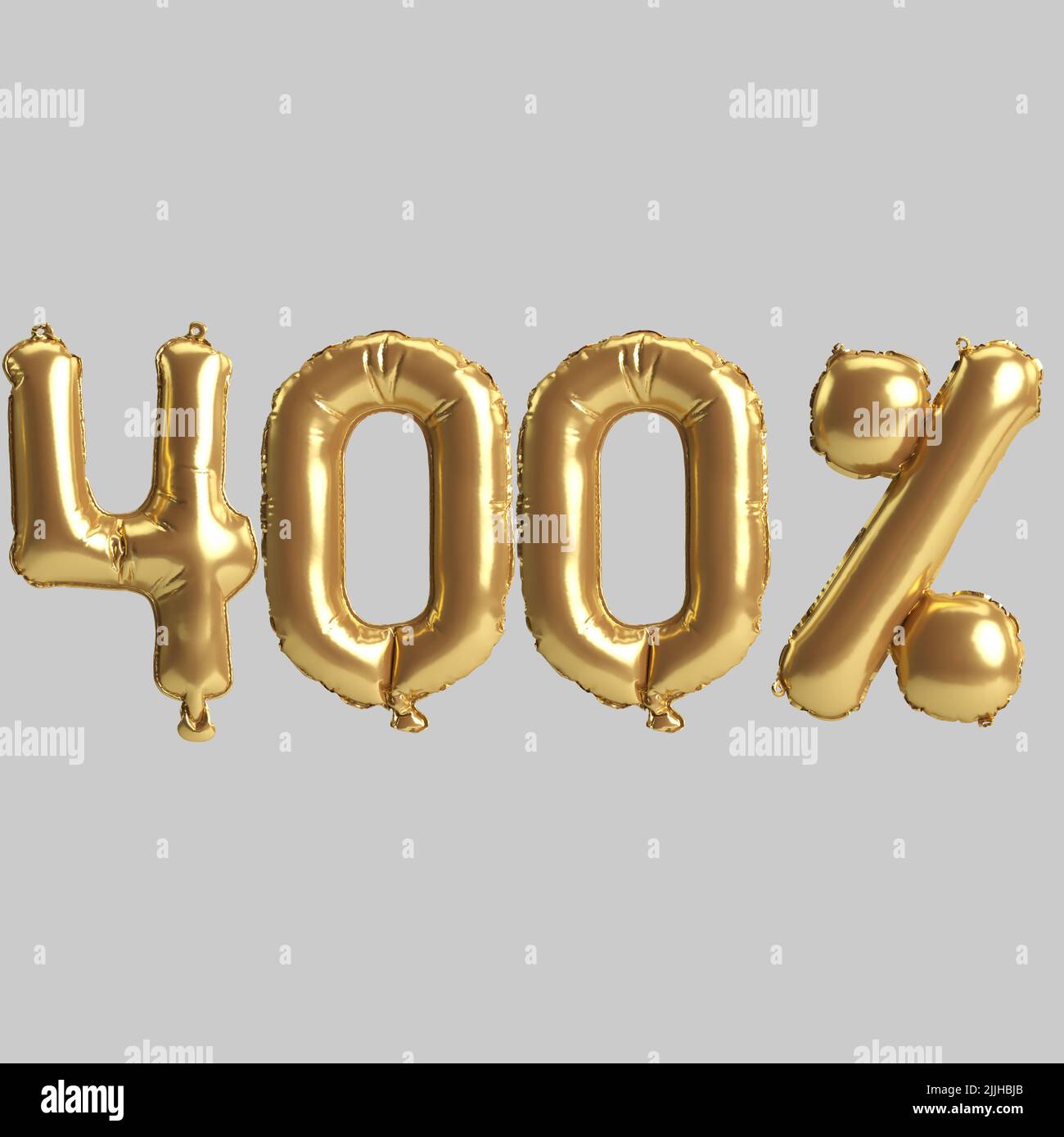 3d illustration of 400 percent gold balloons isolated on white ...