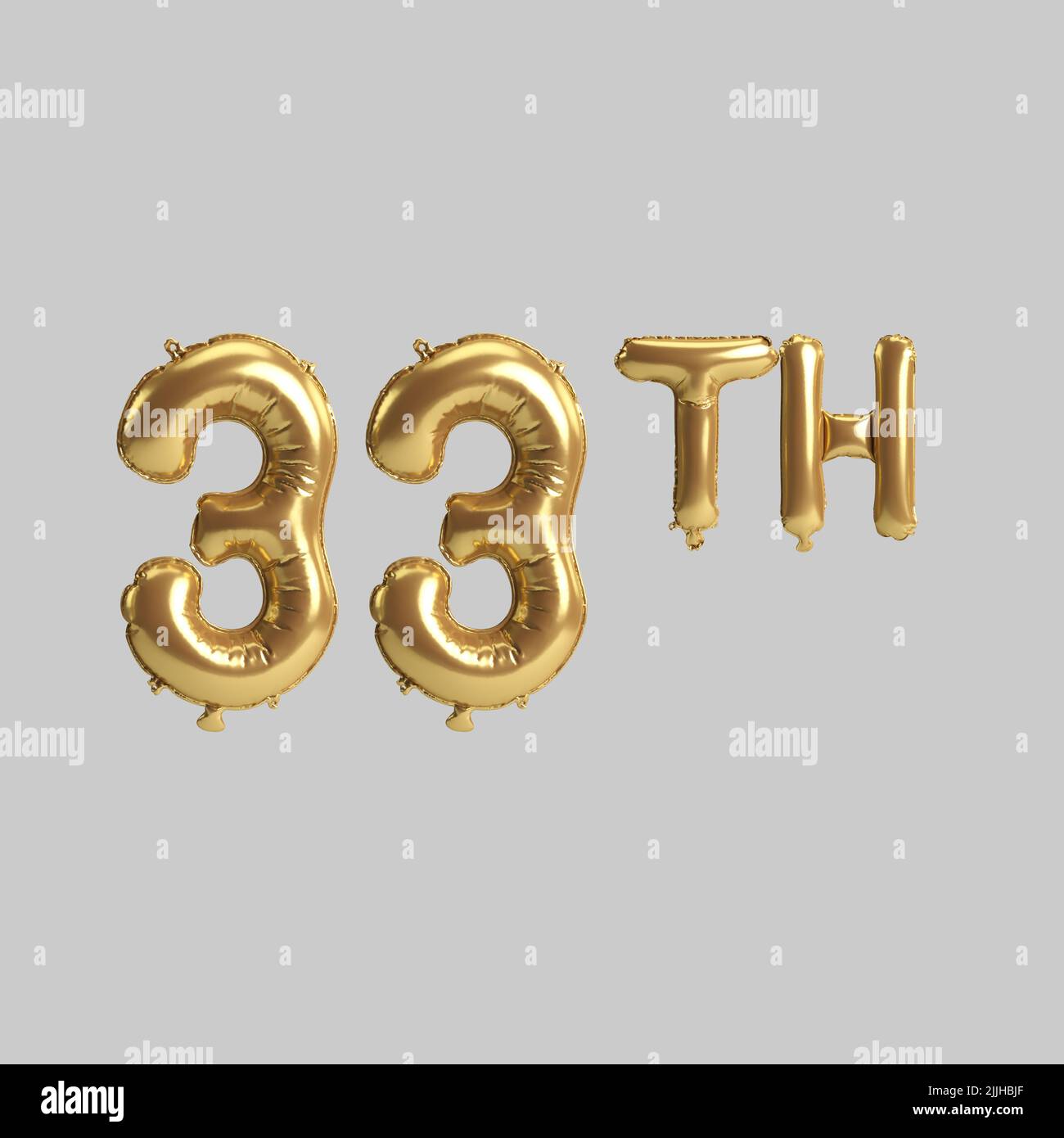 3d illustration of 33th gold balloons isolated on background Stock ...