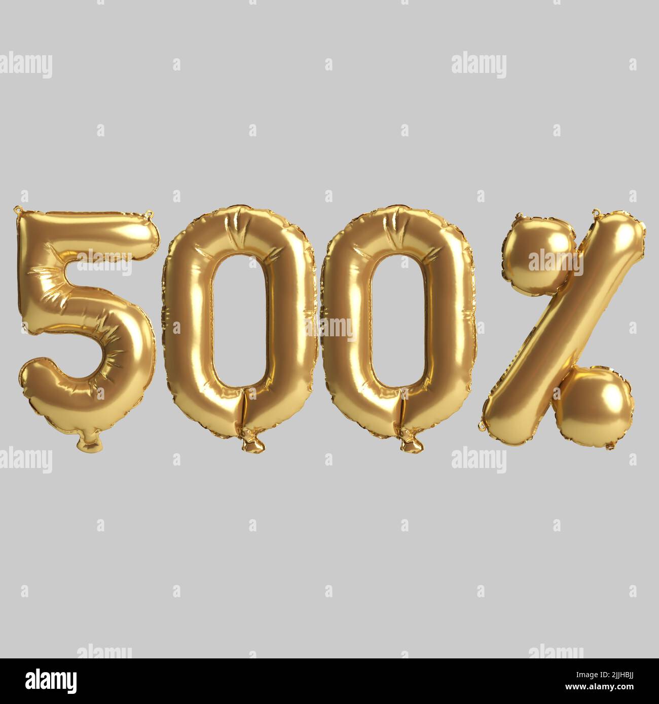 3d illustration of 500 percent gold balloons isolated on white ...