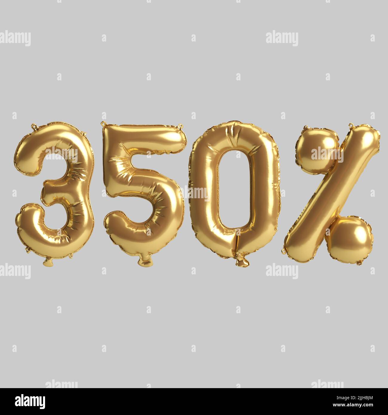 3d illustration of 350 percent gold balloons isolated on white ...