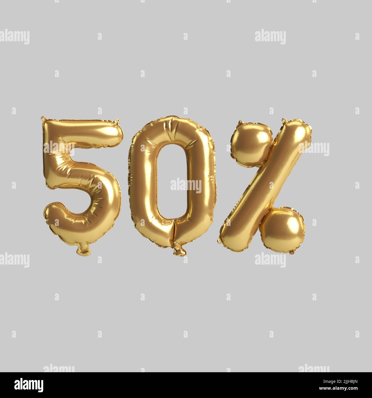 3d illustration of 50 percent gold balloons isolated on white background Stock Photo - Alamy