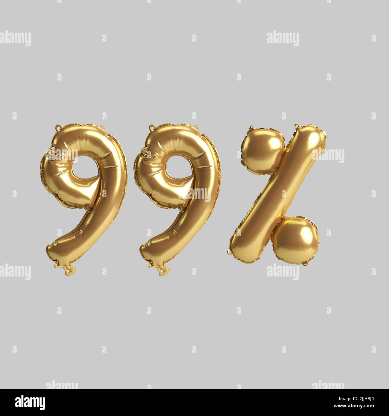 3d illustration of 99 percent gold balloons isolated on white ...