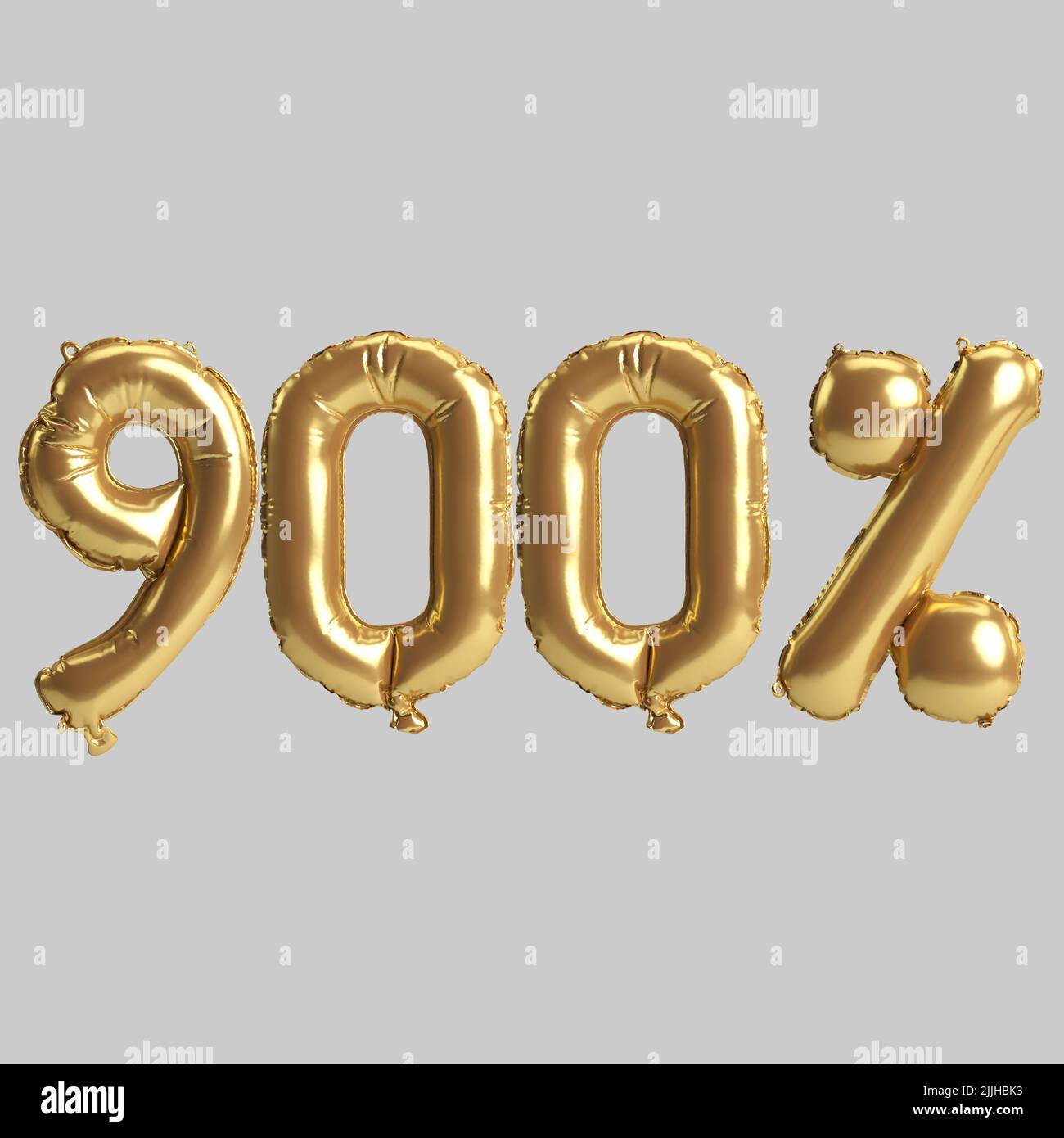 3d illustration of 900 percent gold balloons isolated on white ...