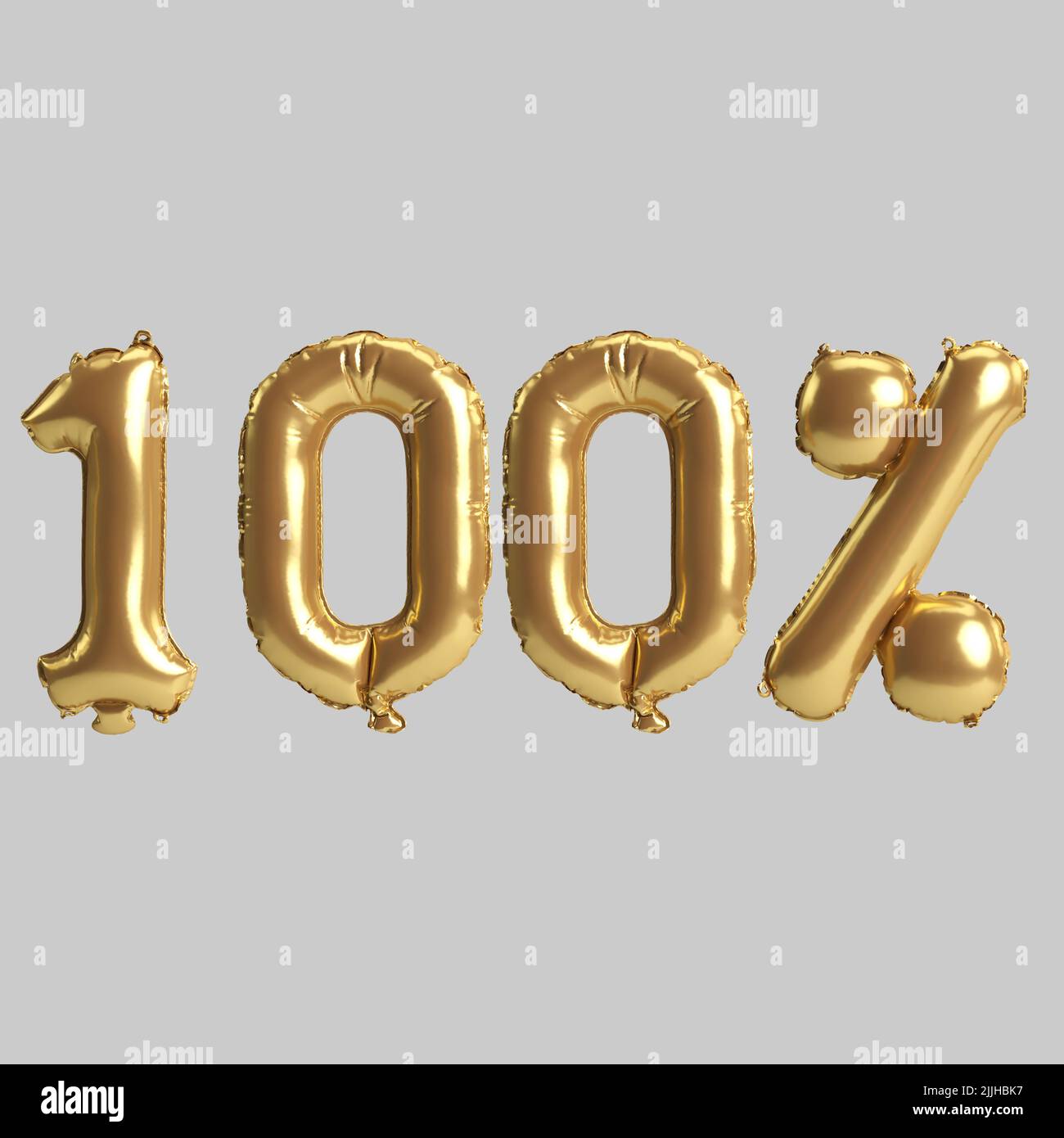 3d illustration 100 of percent gold balloons isolated on white ...
