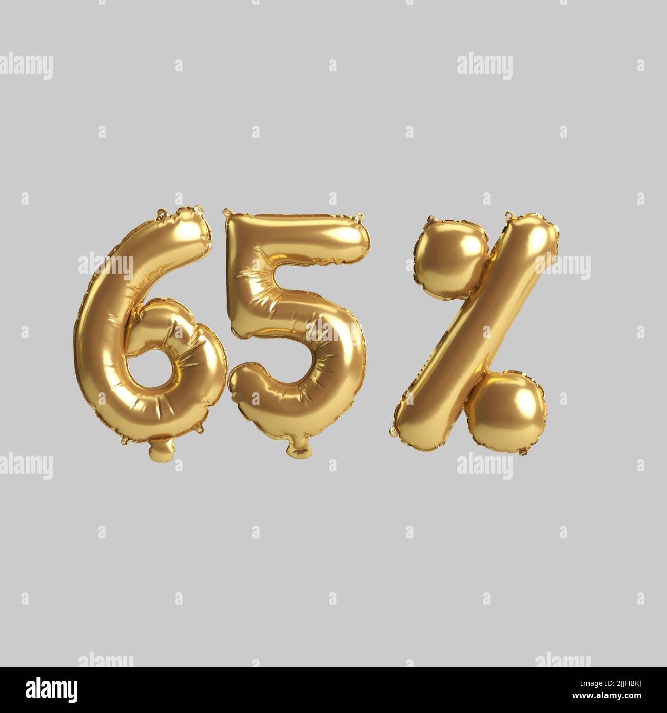 3d illustration of 65 percent gold balloons isolated on white ...