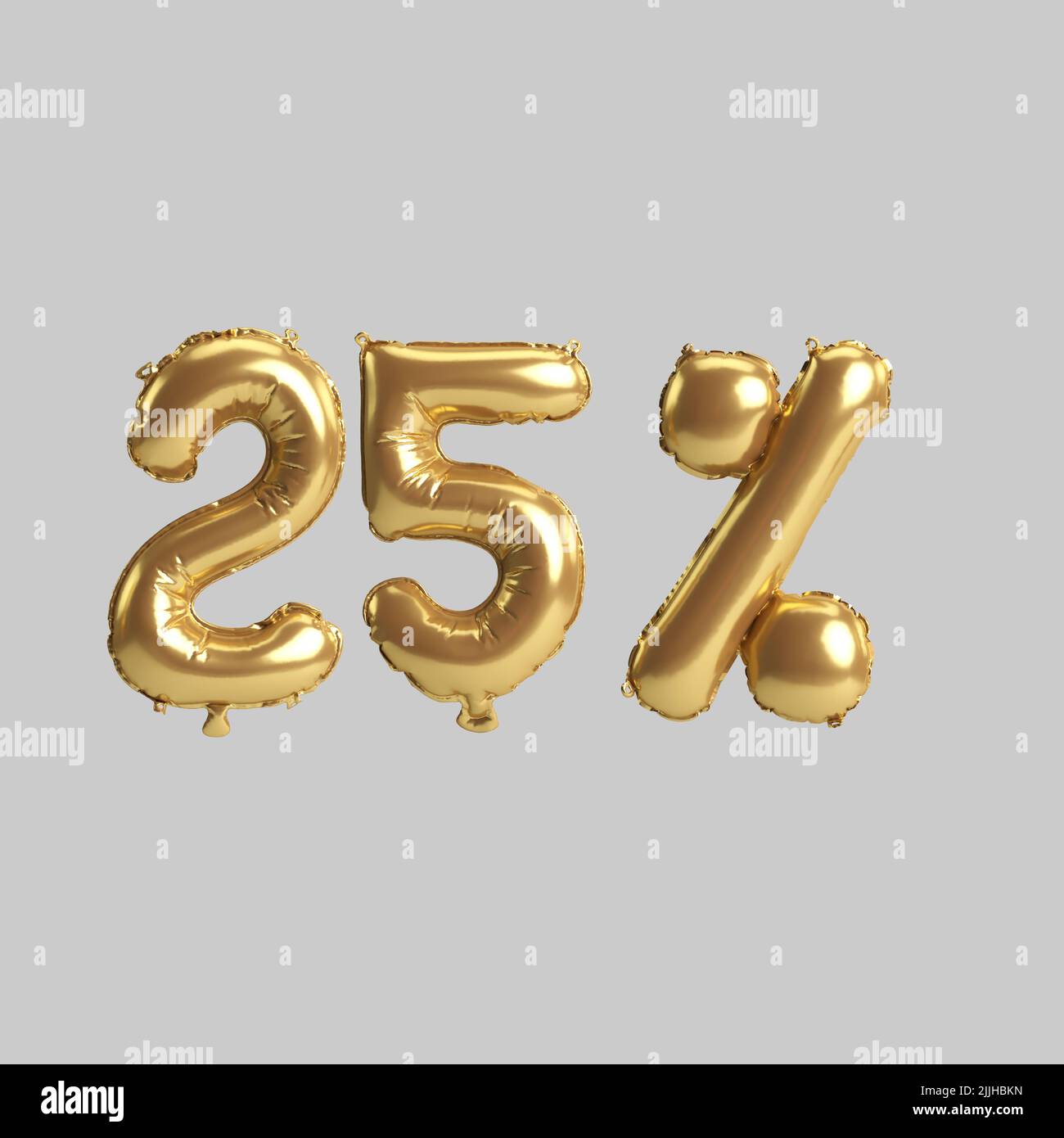 3d illustration of 25 percent gold balloons isolated on white ...