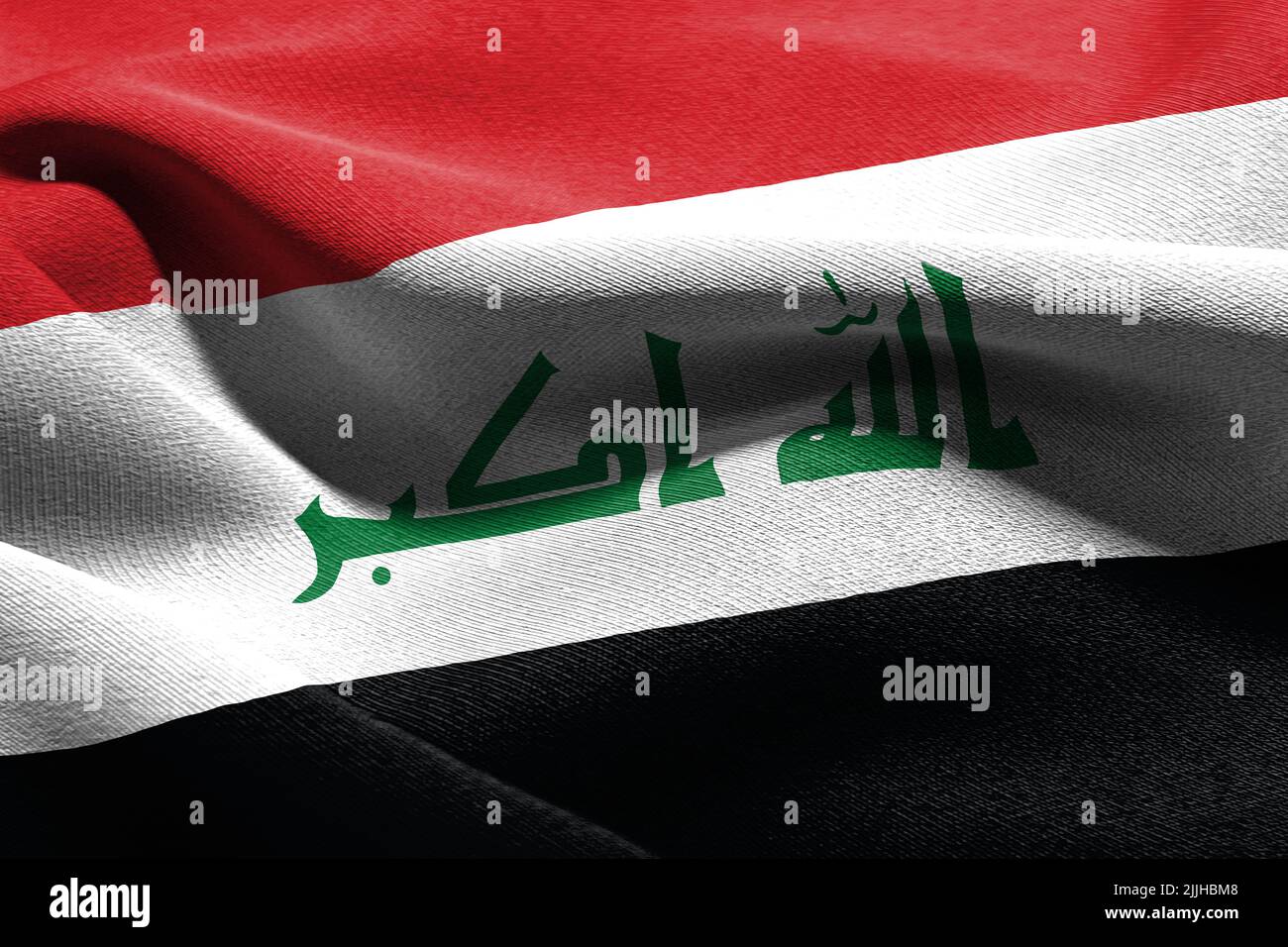 3D illustration closeup flag of Iraq. Waving on the wind flag textile ...