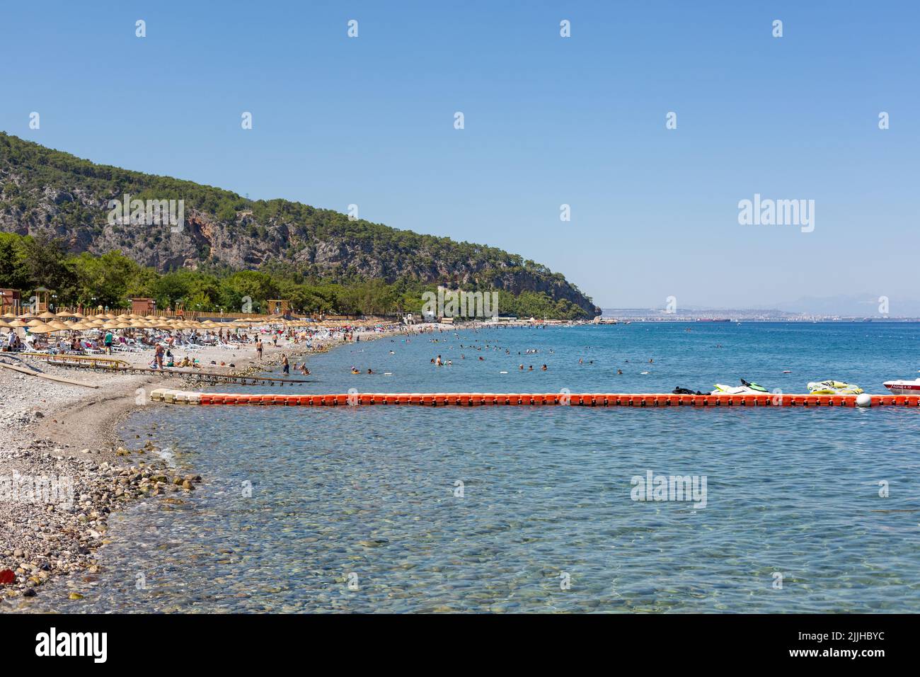 Antalya Turkey, 07 24 2022 the beaches of the tourist resort of Beldibi ...