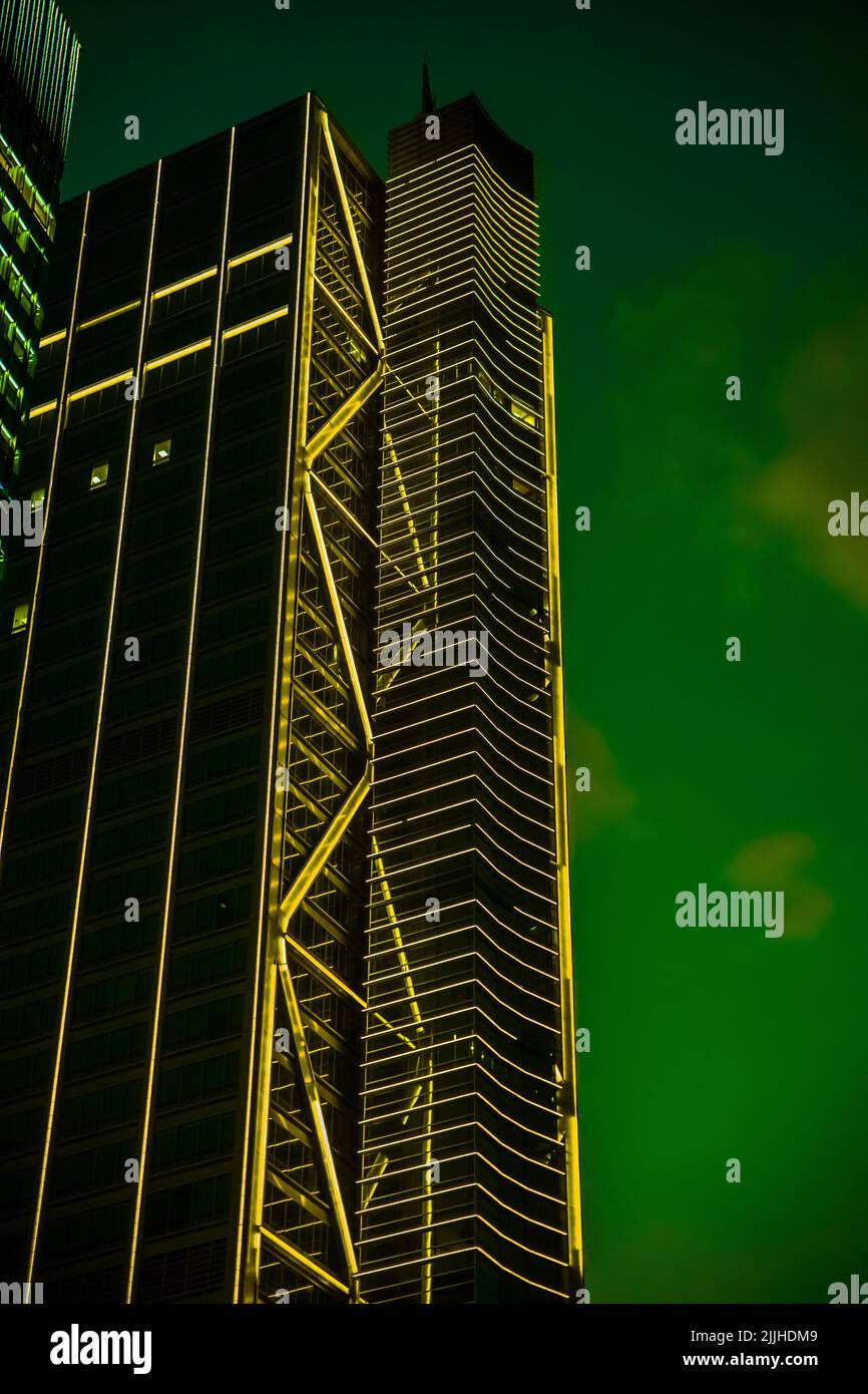 A neon cyberpunk building with facade lights in Shanghai, China Stock ...