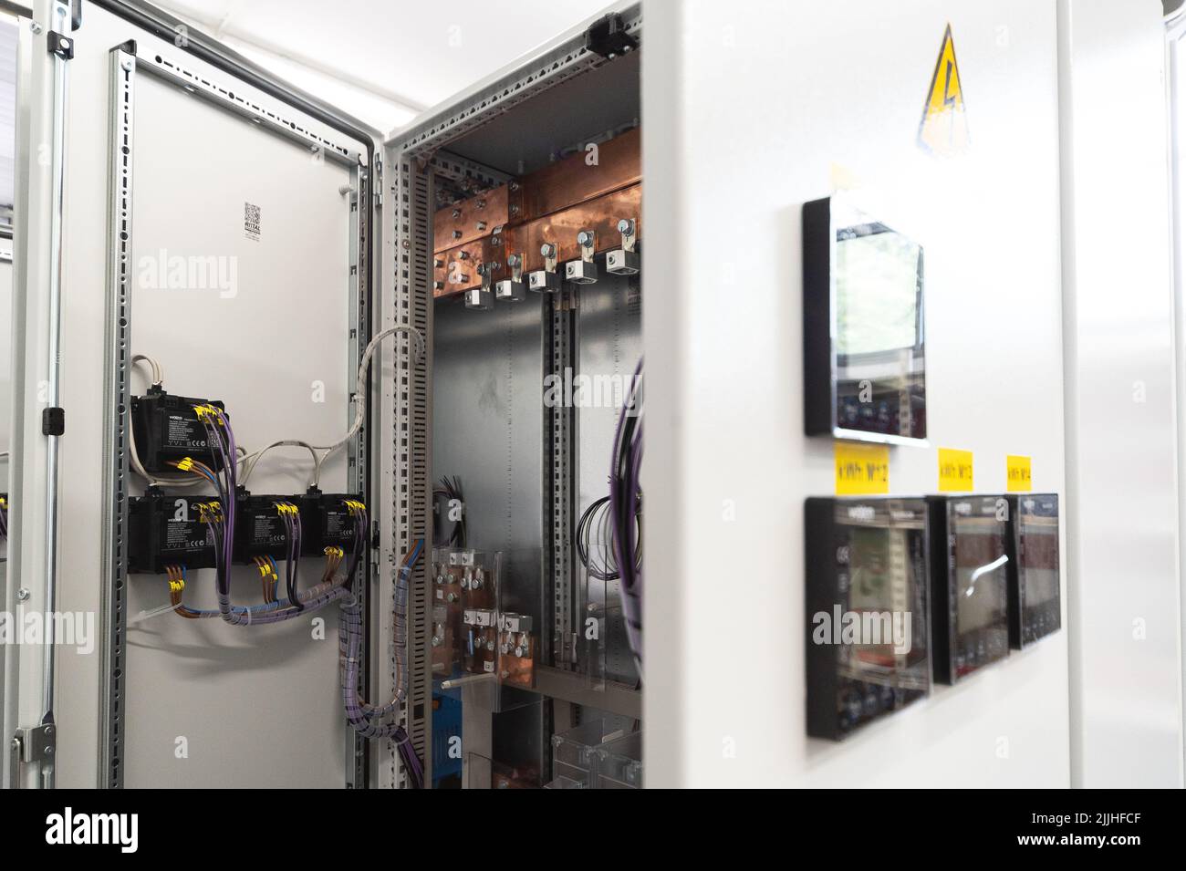A closeup shot of an electrical switchboard with fuses and wires Stock ...