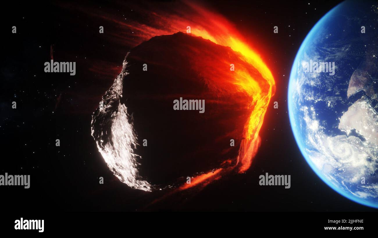Asteroid in outer space. Earth planet. 3d rendering Stock Photo - Alamy