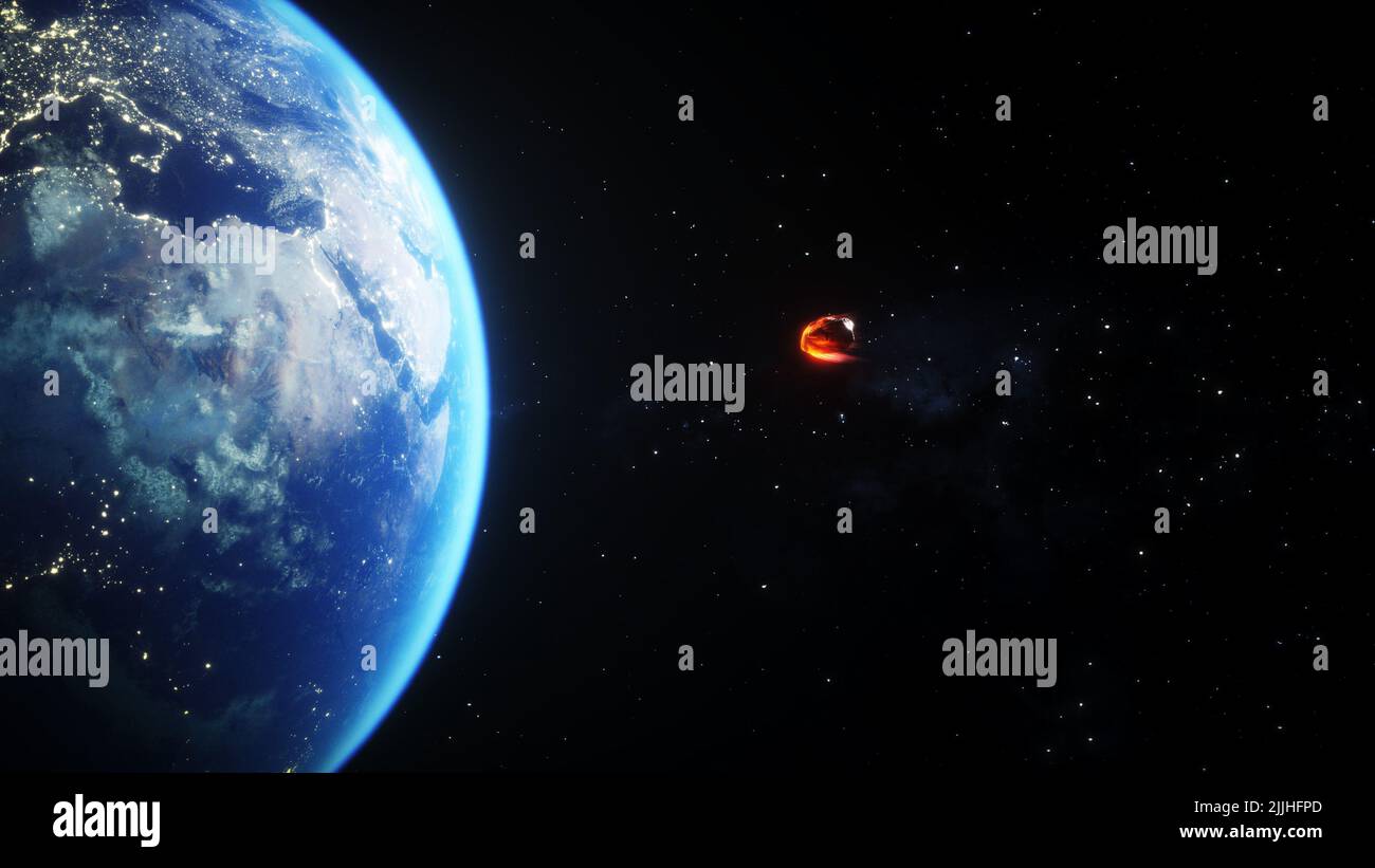 Asteroid in outer space. Earth planet. 3d rendering Stock Photo - Alamy