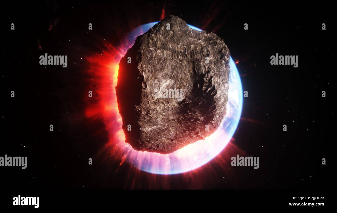 Asteroid in outer space. Earth planet. 3d rendering Stock Photo - Alamy