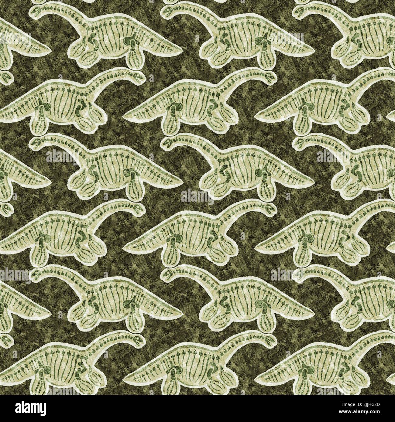 Green plesiosaur dinosaur fossil bones seamless pattern. Gender Neutral ...