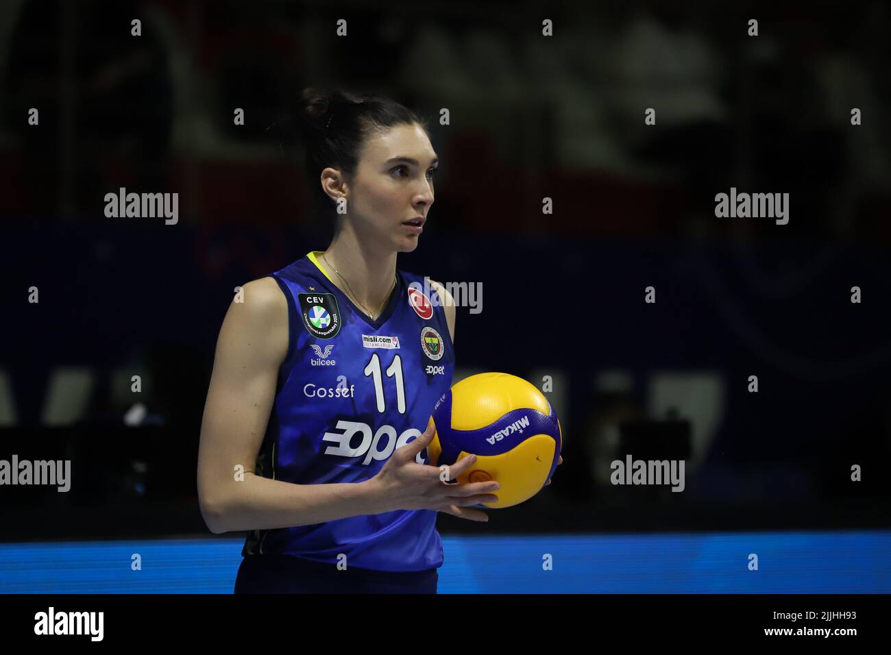 ISTANBUL, TURKEY - FEBRUARY 20, 2022: Naz Aydemir Akyol serves during ...