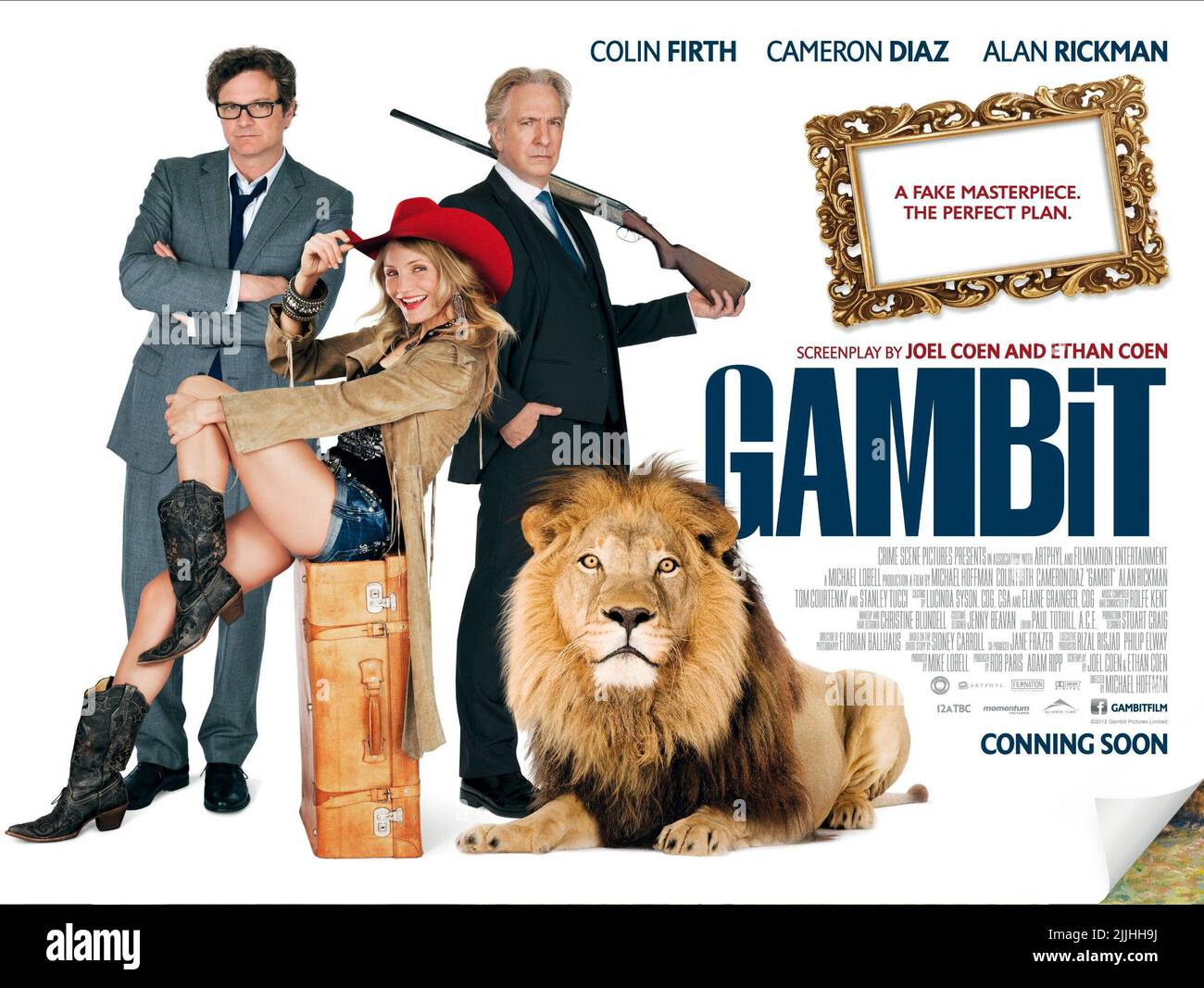 COLIN FIRTH, CAMERON DIAZ, ALAN RICKMAN POSTER, GAMBIT, 2012 Stock Photo - Alamy